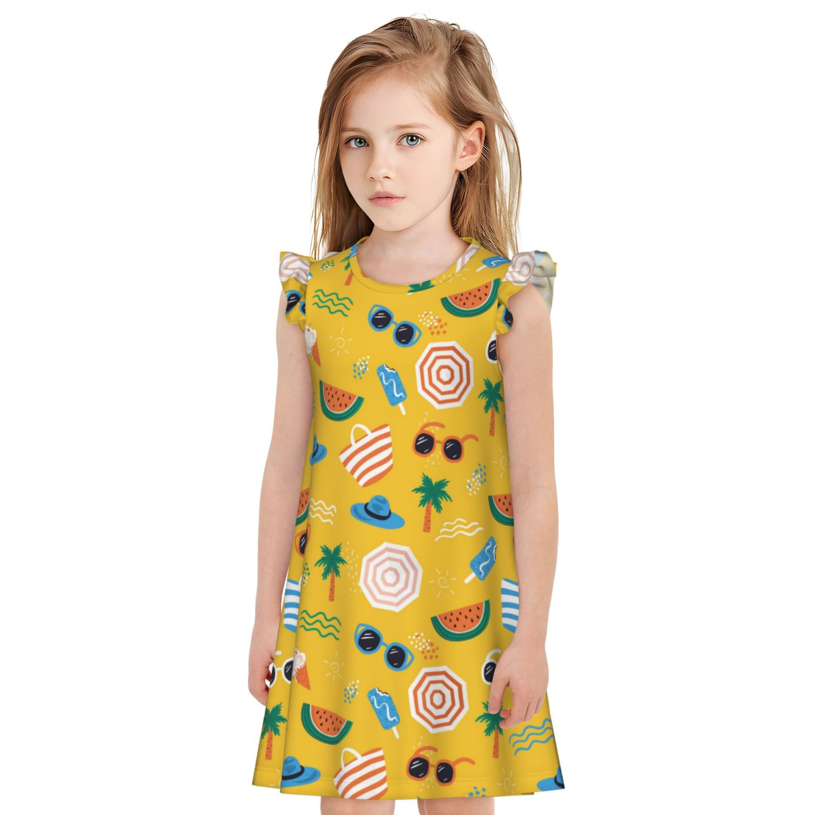 Girls Nightgowns - Summer Glasses Bag Flutter Sleeves Sleepwear Night ...