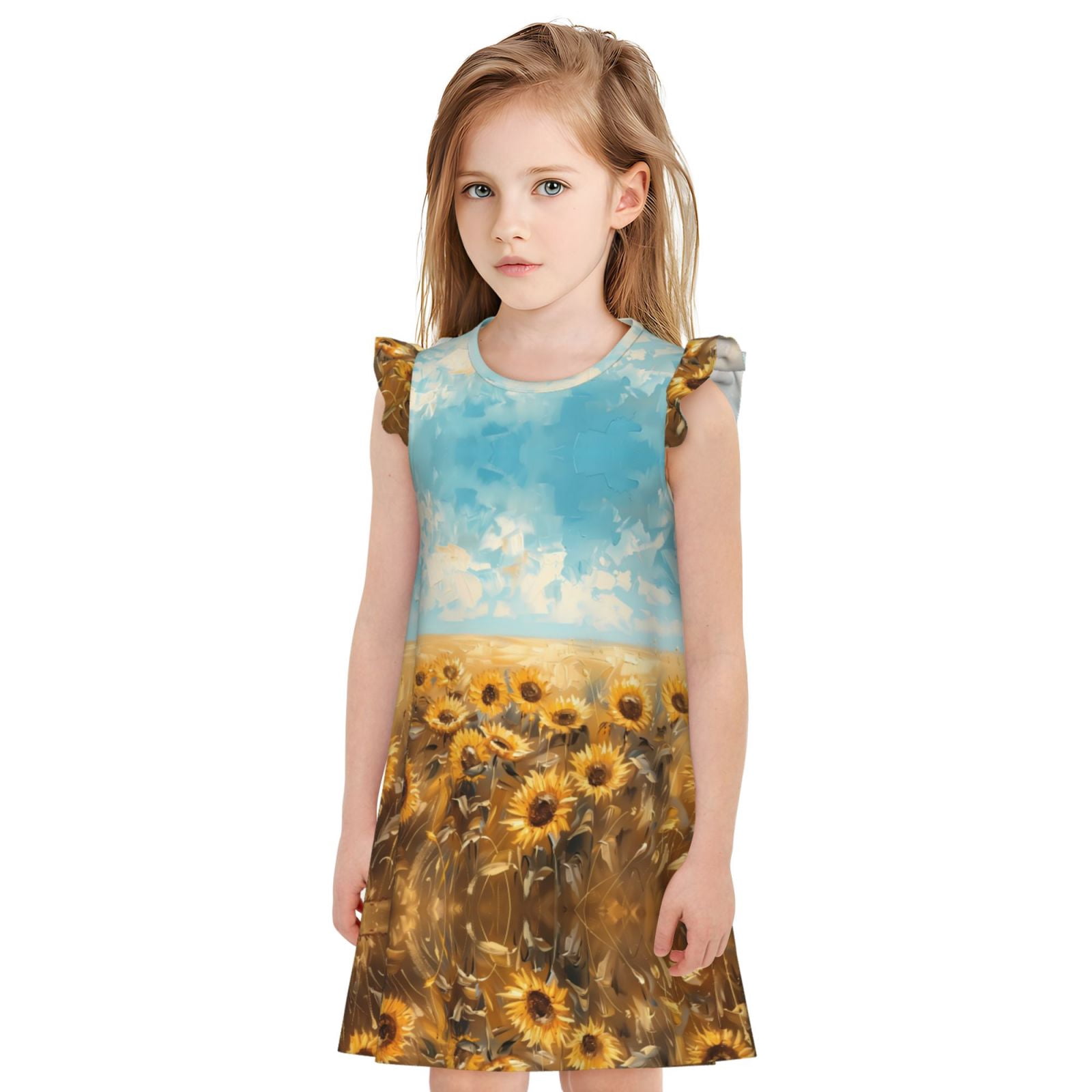 Girls Nightgowns - Sunflower Field Bliss Flutter Sleeves Sleepwear ...