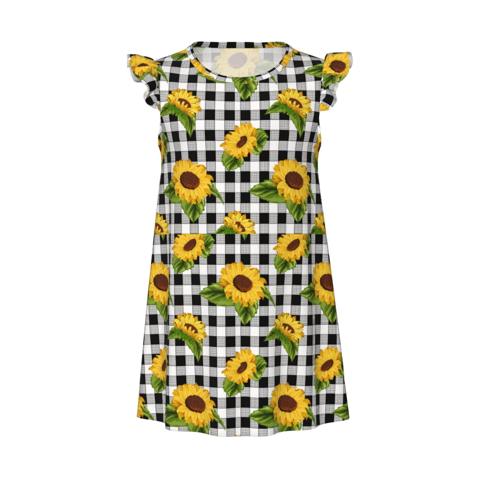 Girls Nightgowns, Sunflowers checkered plaid Flutter Sleeve Pajamas ...