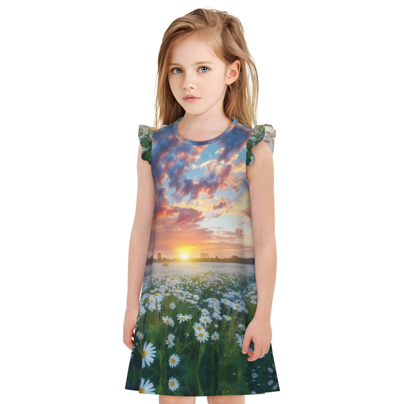Girls Nightgowns - Sunset Daisy Meadow Soft Comfort Flutter Sleeves ...