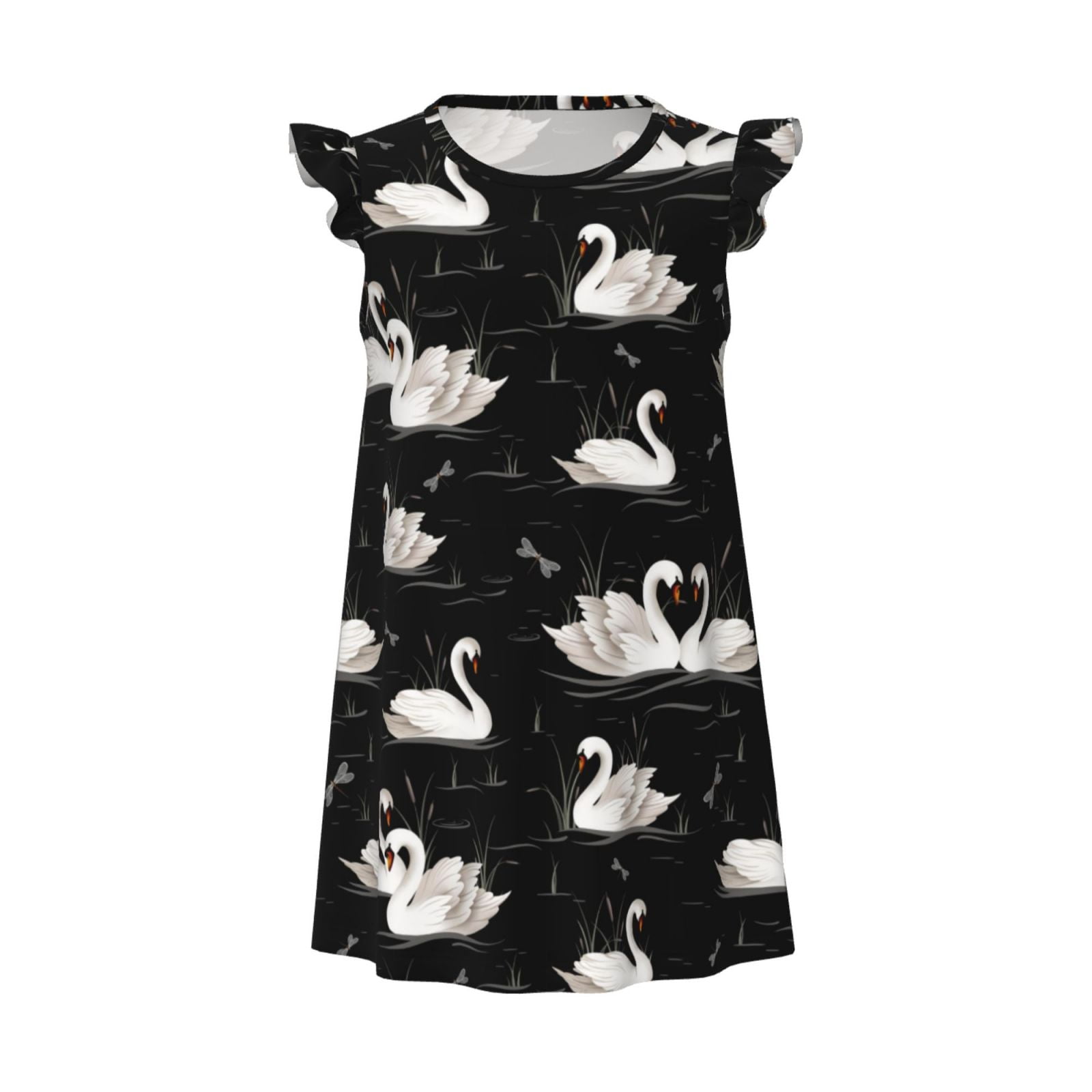 Girls Nightgowns - Swan And Dragonflies Soft Comfort Flutter Sleeves ...