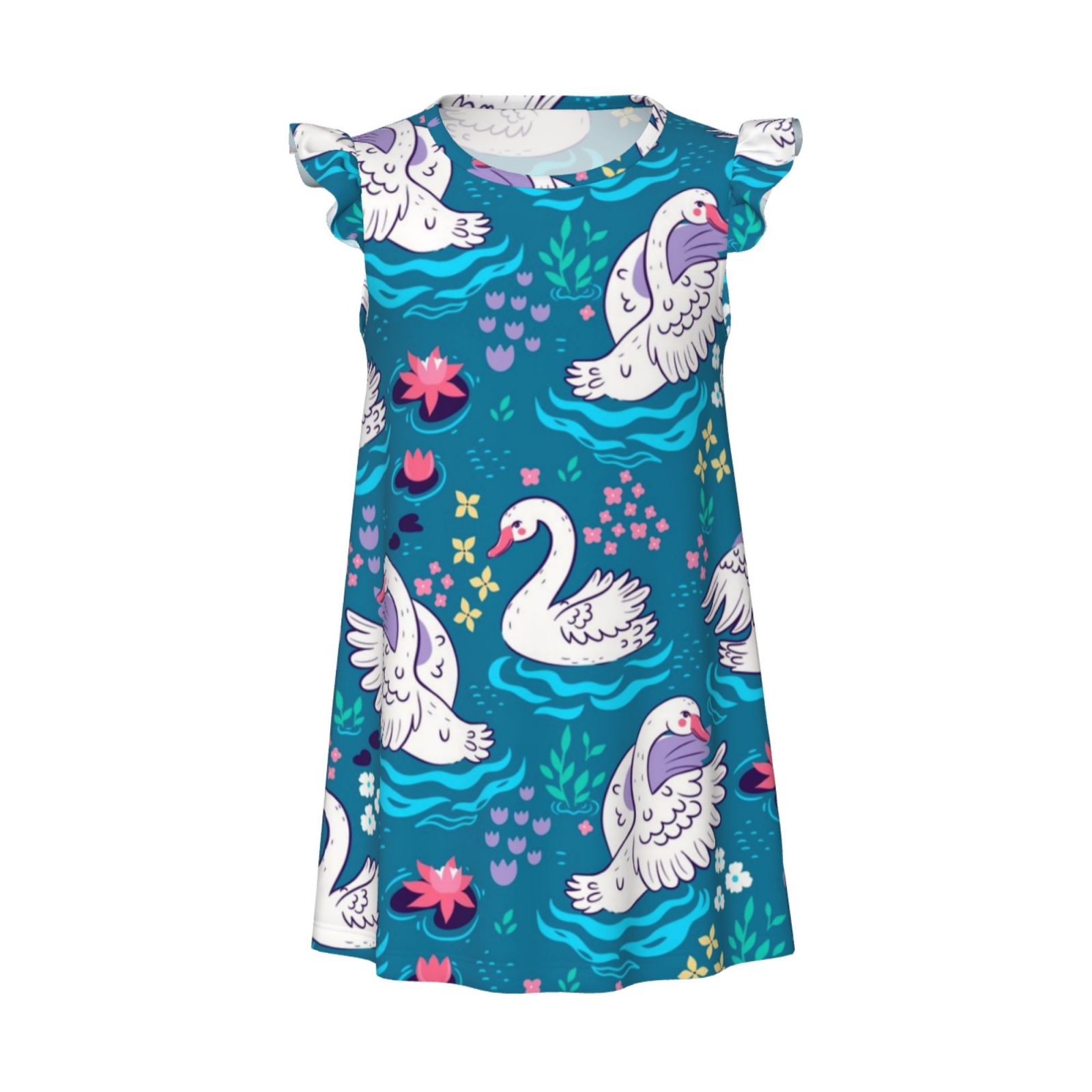 Girls Nightgowns - Swan On The Pond Soft Comfort Flutter Sleeves Night ...