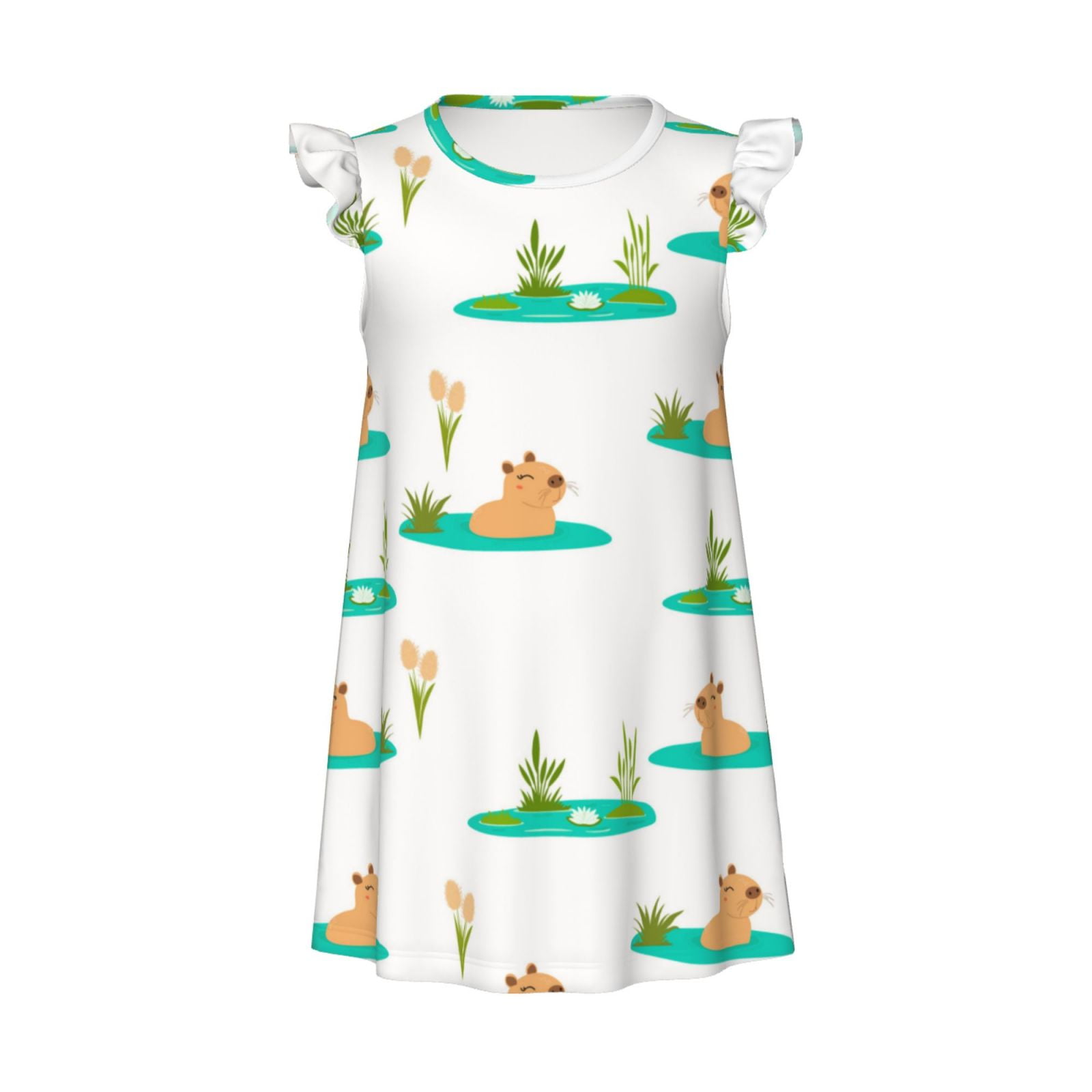 Girls Nightgowns, Swim Cute Capybaras Flutter Sleeve Pajamas Nightdress ...