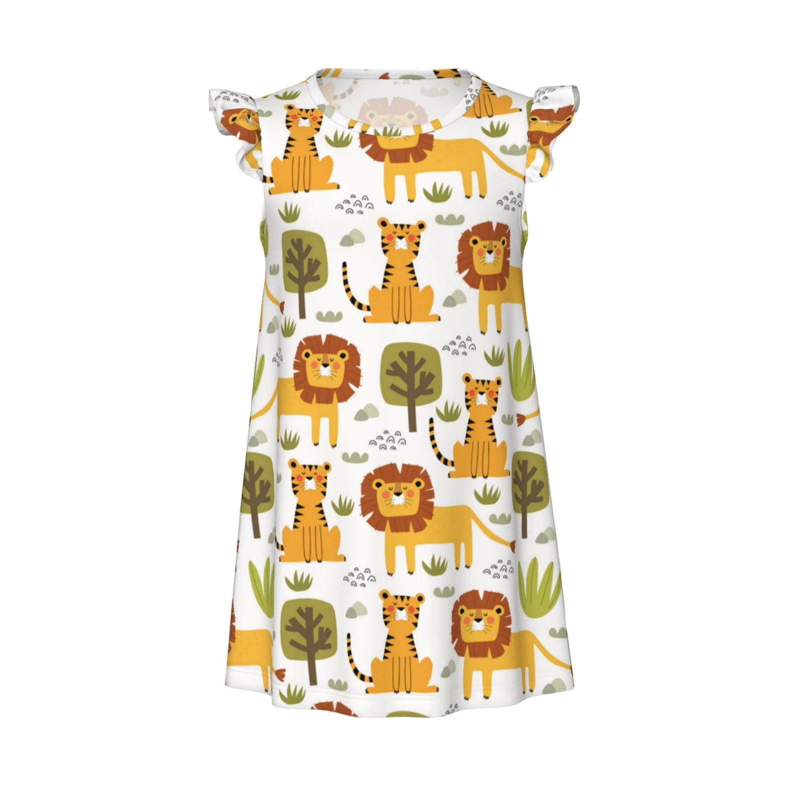Girls Nightgowns - Tiger lion Soft Comfort Flutter Sleeves Night Sleep ...