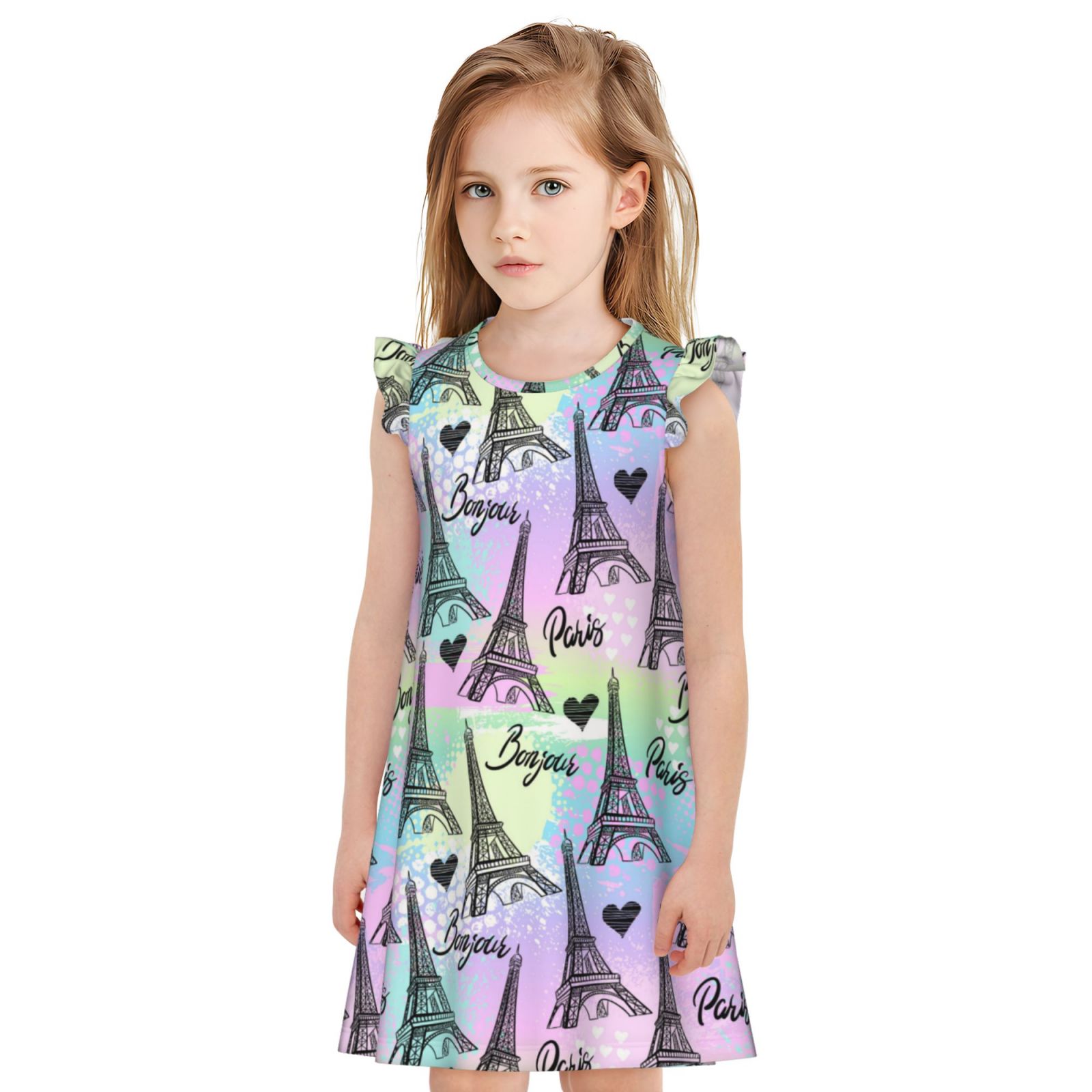 Girls Nightgowns - Tower flower Dreamy Flutter Sleeves Sleepwear Night Sleep Dress for Toddler ...