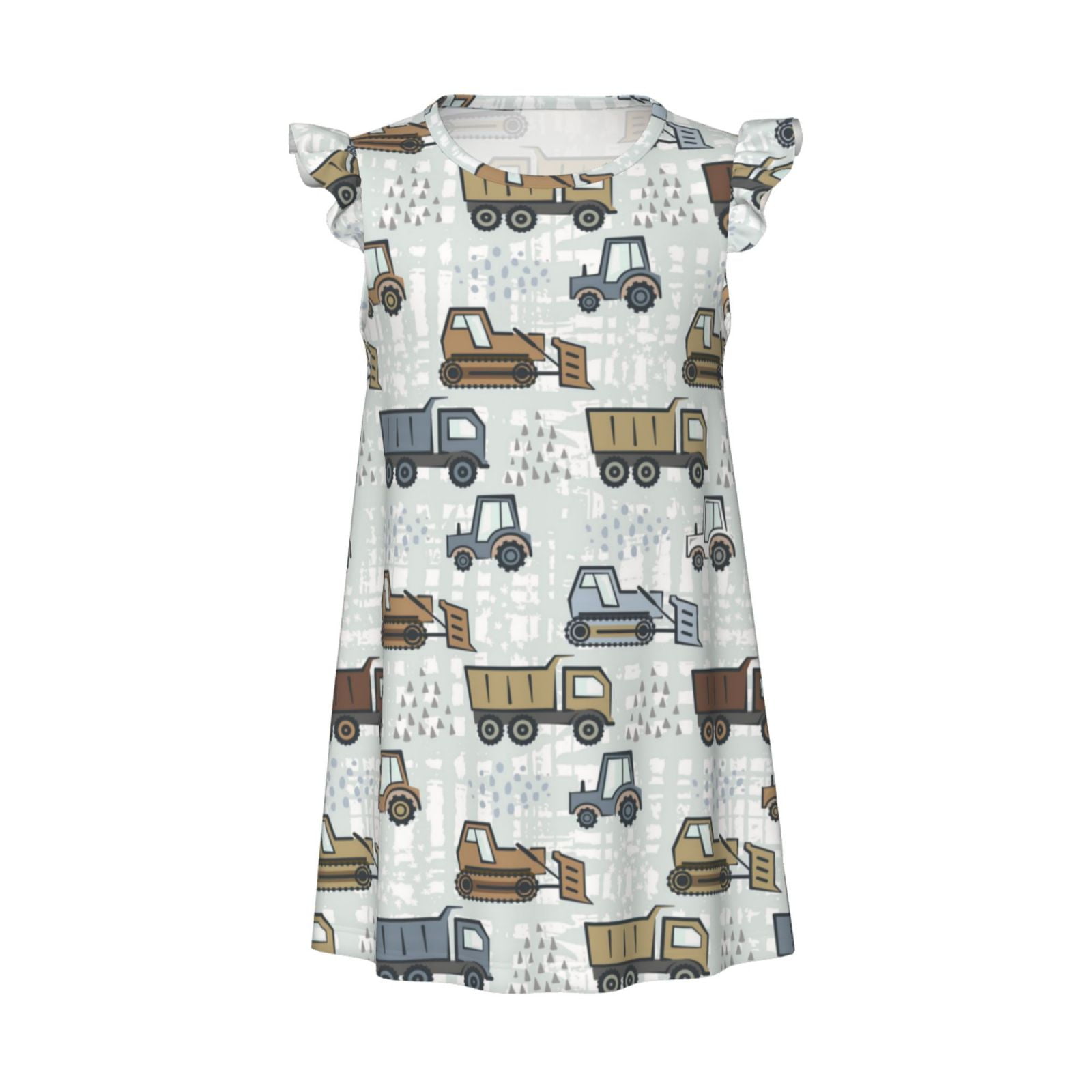 Girls Nightgowns, Tractor and Dumper Flutter Sleeve Pajamas Nightdress ...