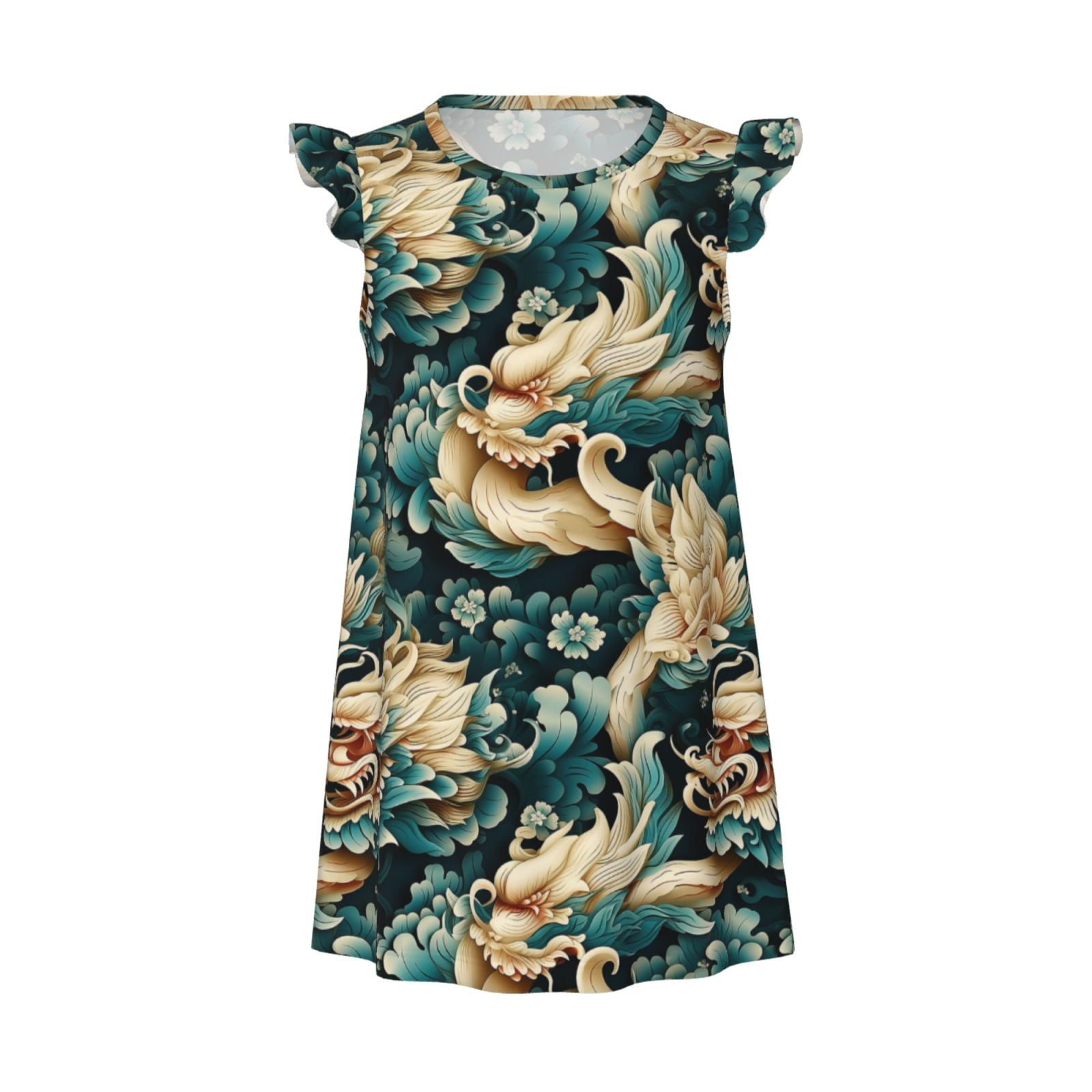 Girls Nightgowns - Traditional Clouds Dragon Soft Comfort Flutter ...