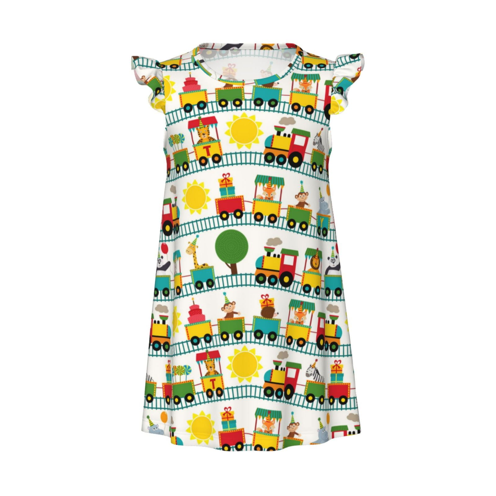 Girls Nightgowns - Train With Animals Soft Comfort Flutter Sleeves ...