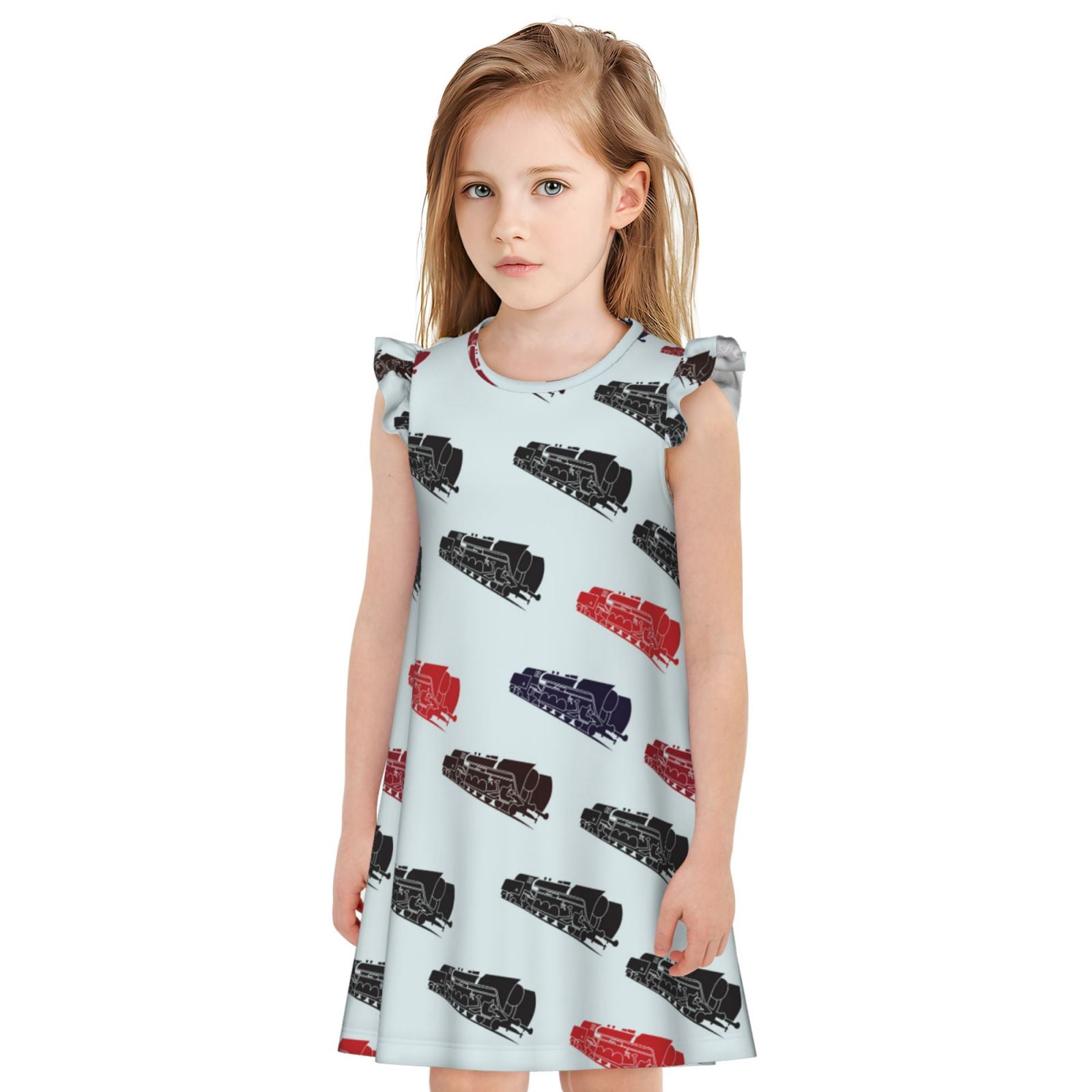 Girls Nightgowns - Trains Pattern color Flutter Sleeves Sleepwear Night ...