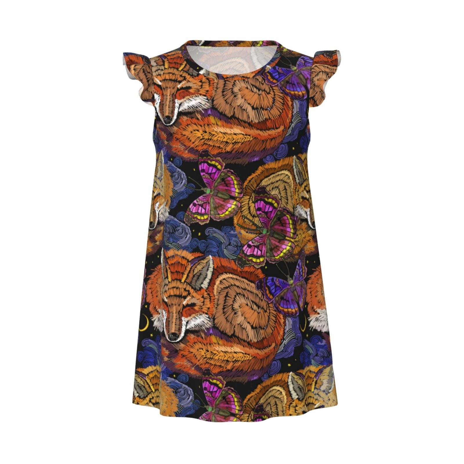 Girls Nightgowns, Tribal Fox Butterfly Flutter Sleeve Pajamas ...