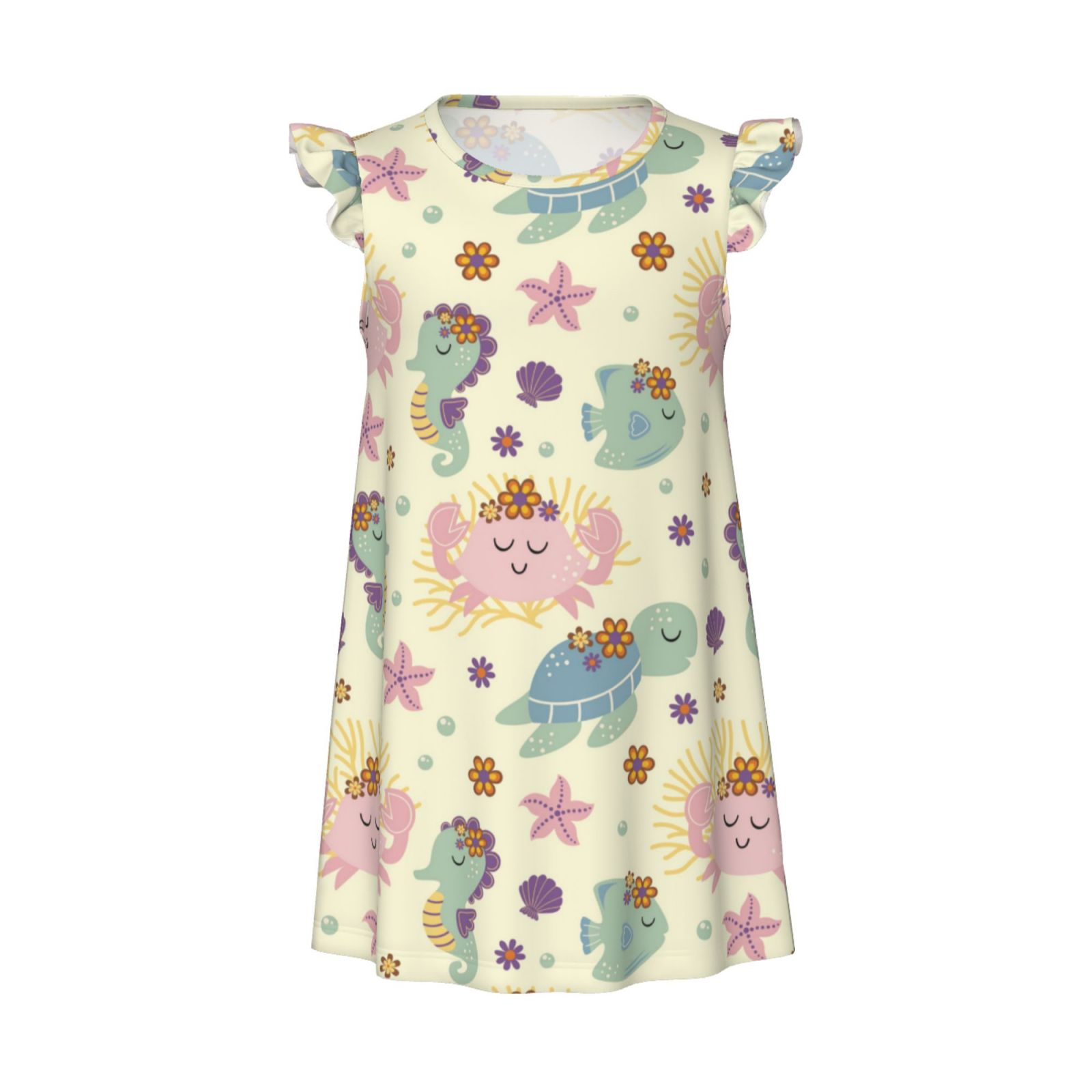 Girls Nightgowns - Turtle Crab Sea Horse Short Sleeves Pajamas Dress ...