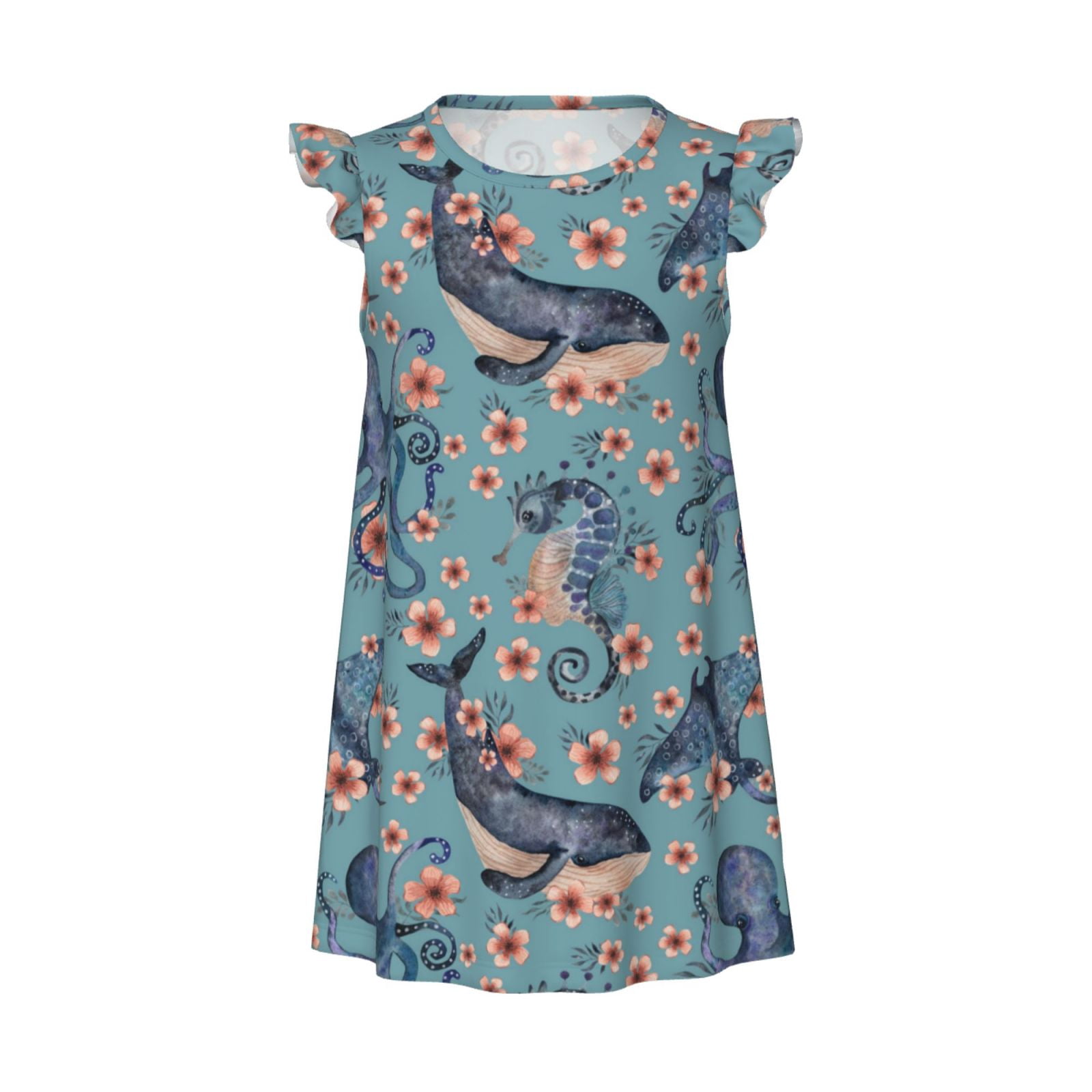 Girls Nightgowns - Underwater Animals and Flowers Soft Comfort Flutter ...