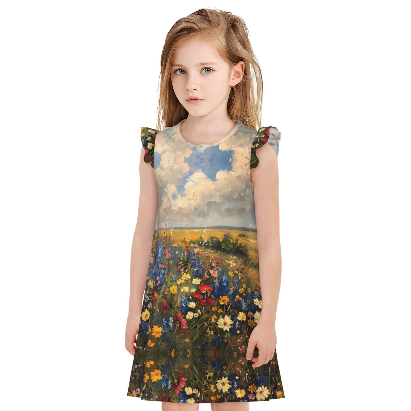 Girls Nightgowns - Vibrant Flower Meadow Soft Comfort Flutter Sleeves ...