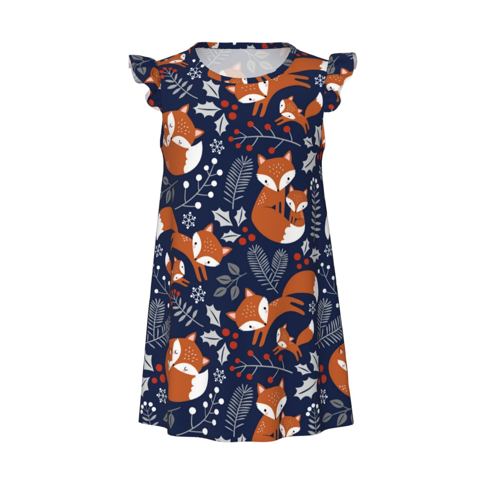 Girls Nightgowns - Vintage Blue Fox Family Soft Comfort Flutter Sleeves ...