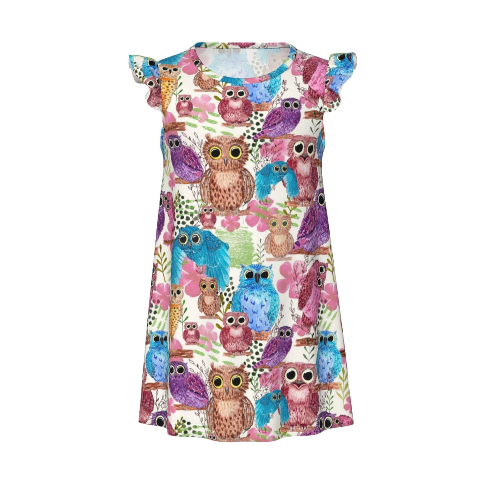 Girls Nightgowns - Watercolor Owl Soft Comfort Flutter Sleeves Night ...