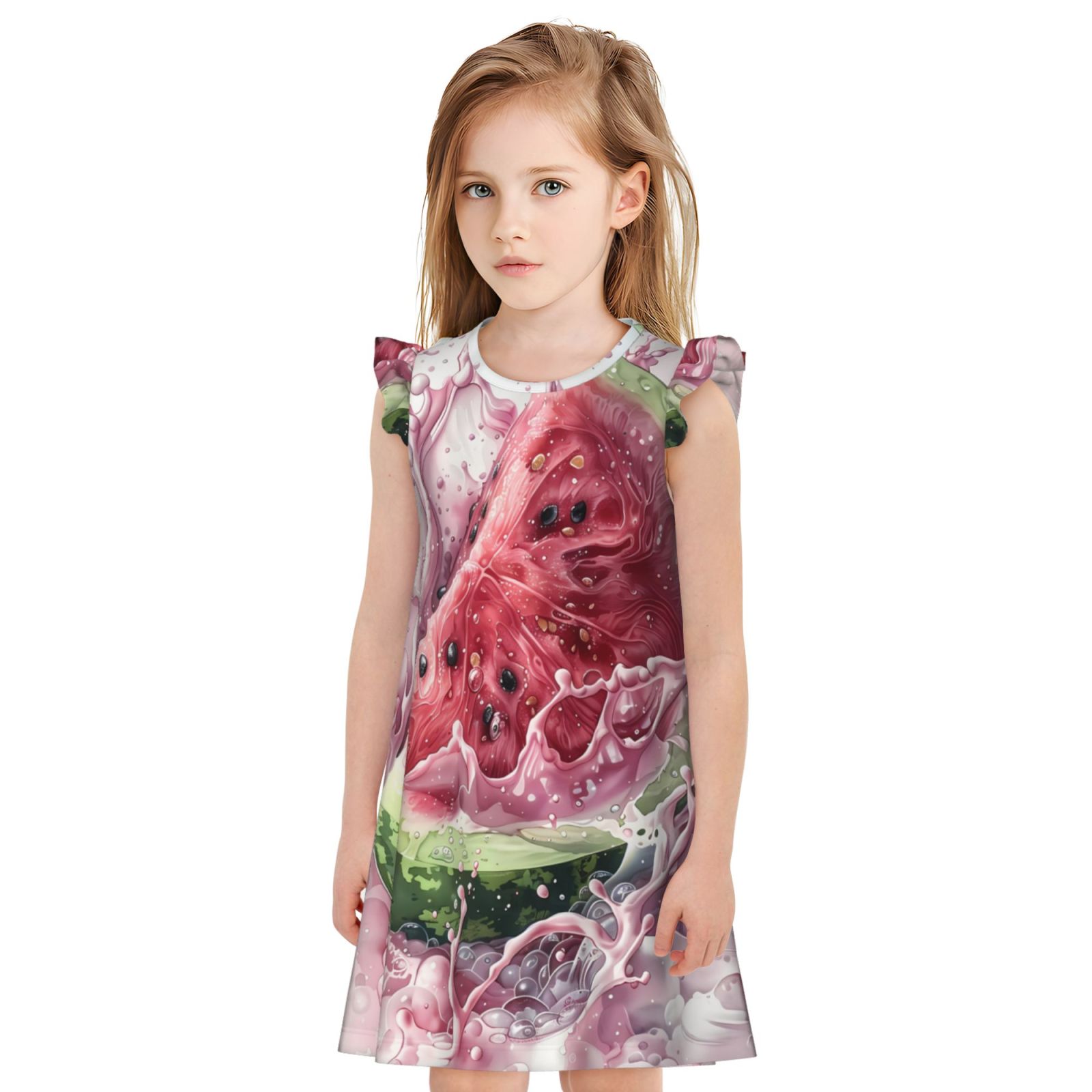 Girls Nightgowns - Watermelon Splash Realism Art Soft Comfort Flutter ...