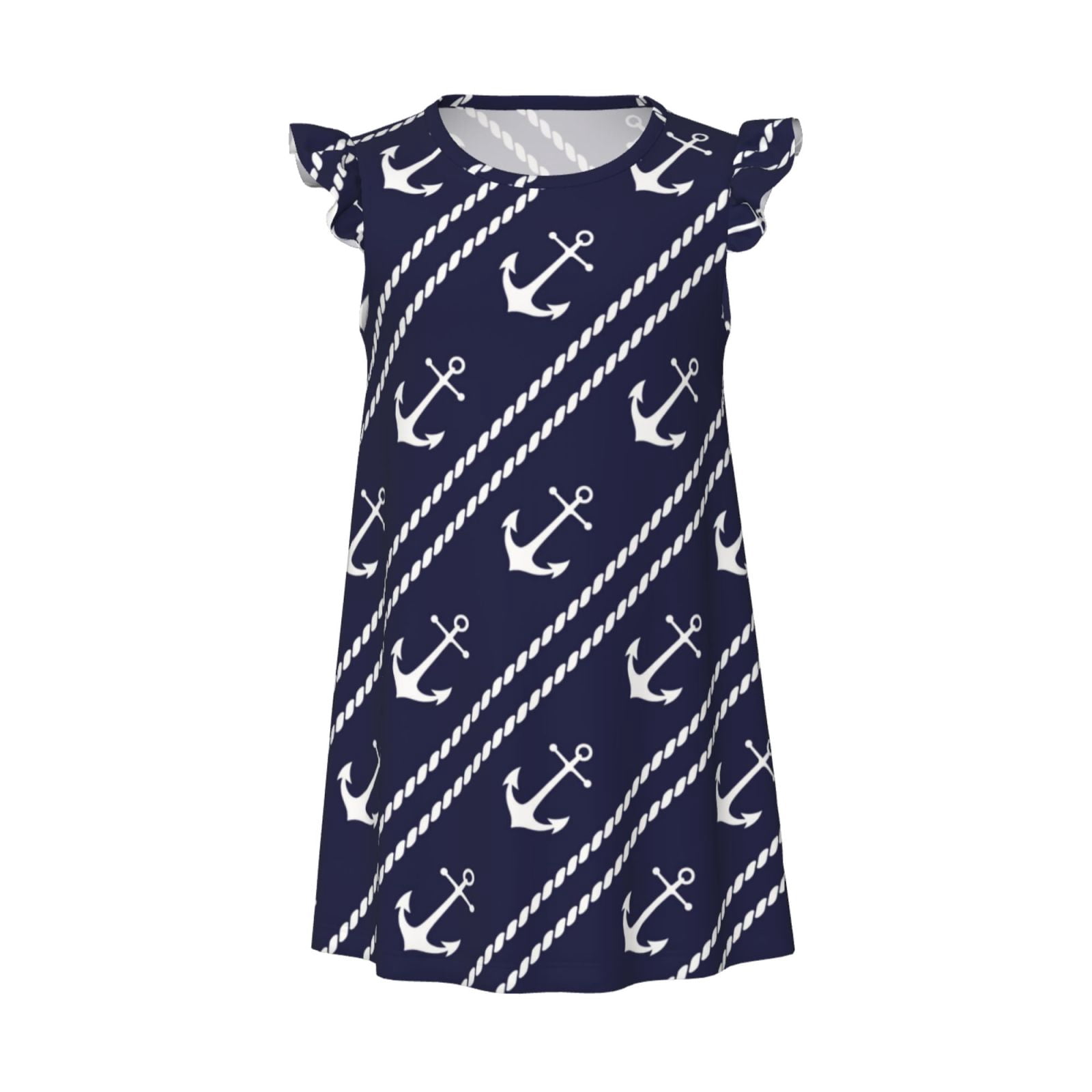 Girls Nightgowns, White anchors diagonal cords navyblue Flutter Sleeve ...