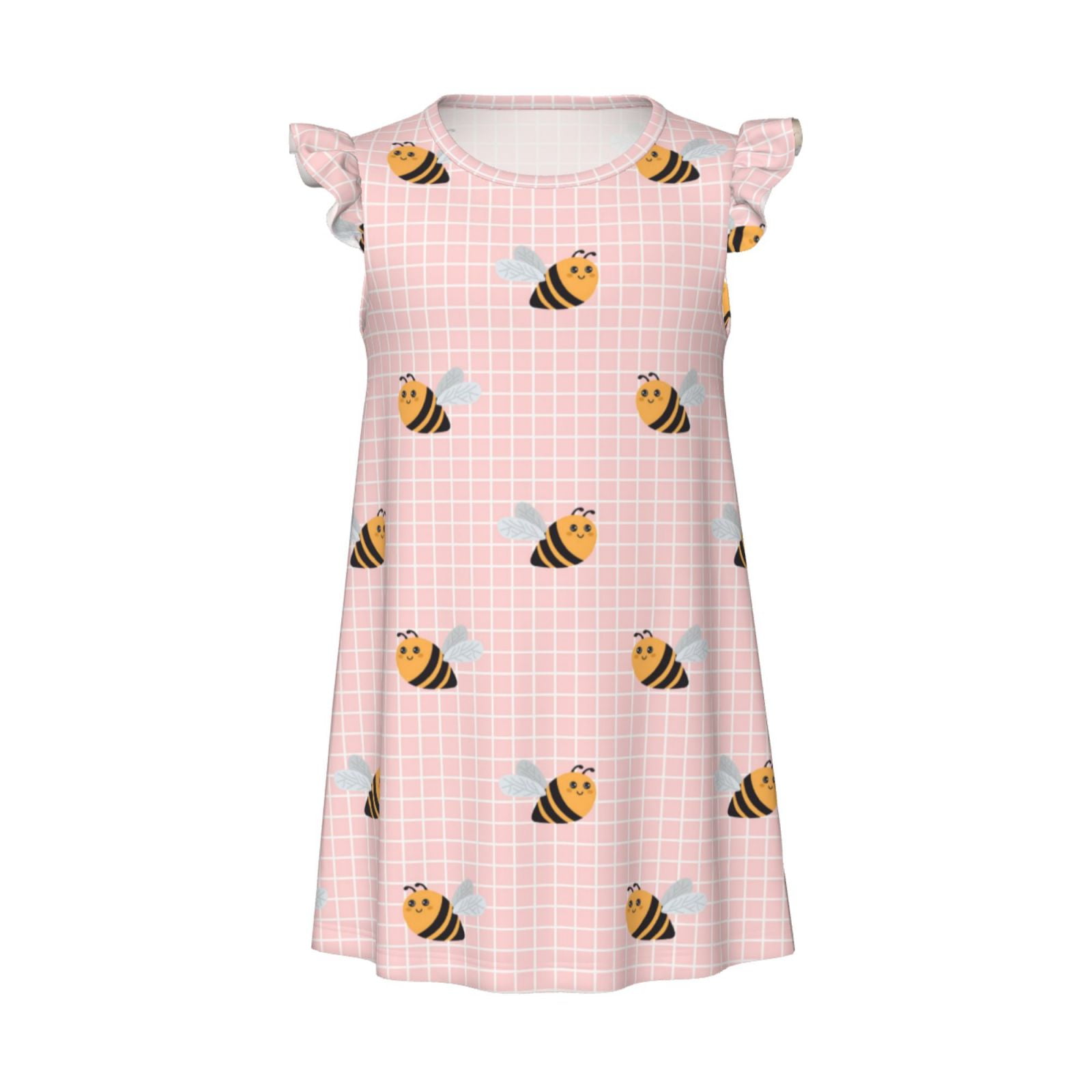 Girls Nightgowns - bee pink checkered cute Short Sleeves Princess Dress ...