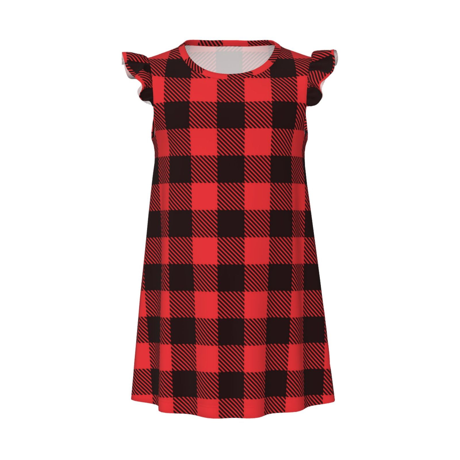 Girls Nightgowns, black red buffalo plaid Checkered Flutter Sleeve ...