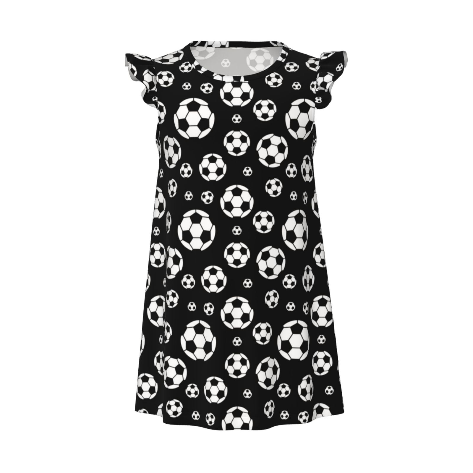 Girls Nightgowns - black soccer ball Football Short Sleeves Princess ...