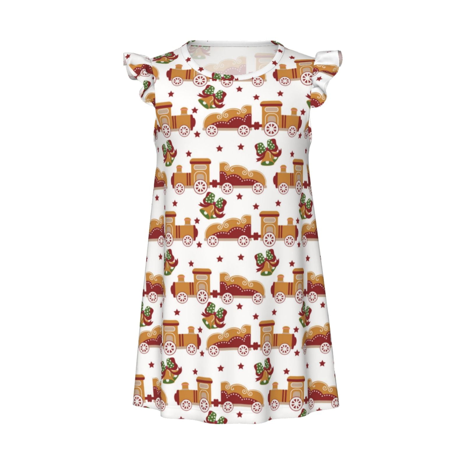 Girls Nightgowns - christmas Train Pattern Soft Comfort Flutter Sleeves ...