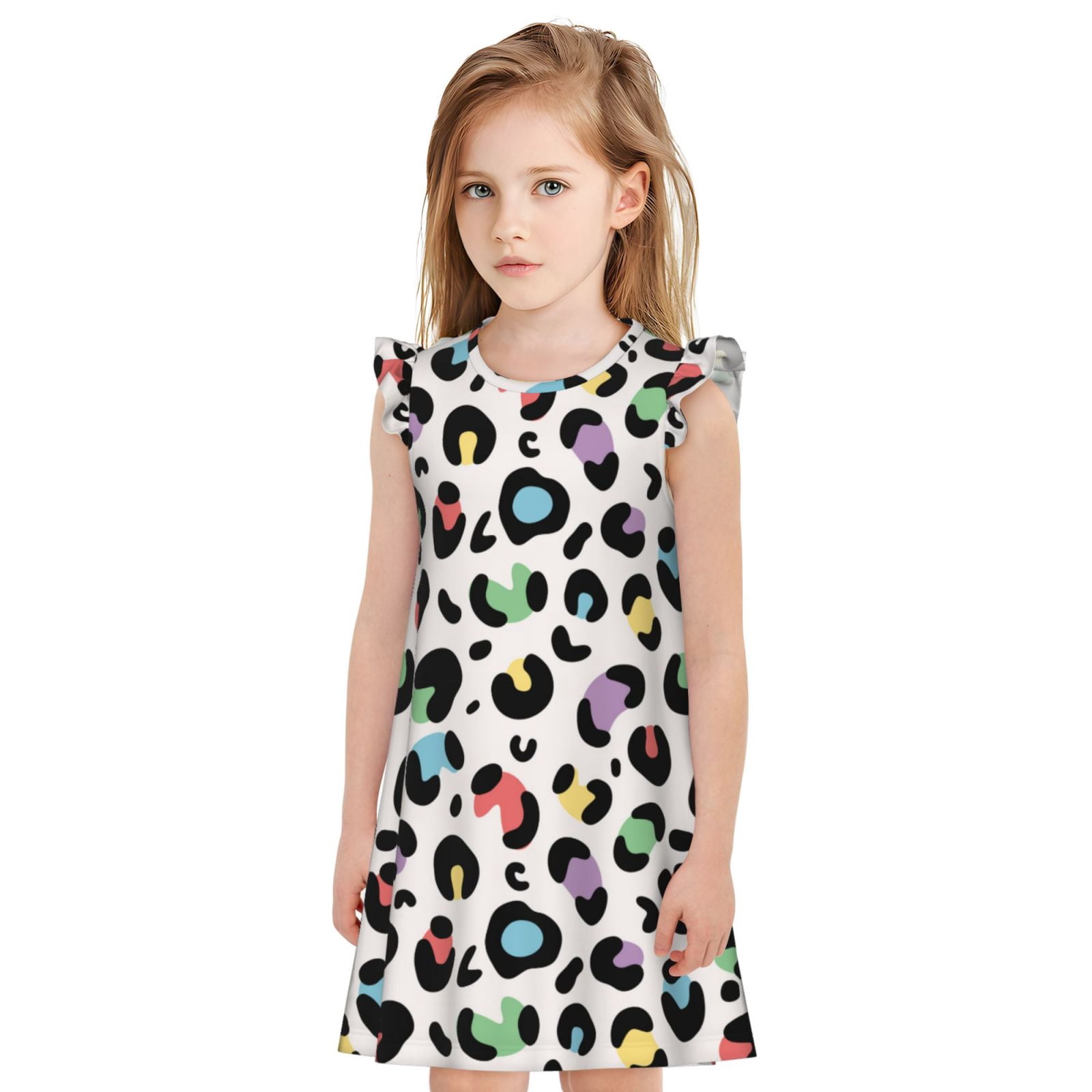 Girls Nightgowns - colorful Leopard printA Flutter Sleeves Sleepwear ...