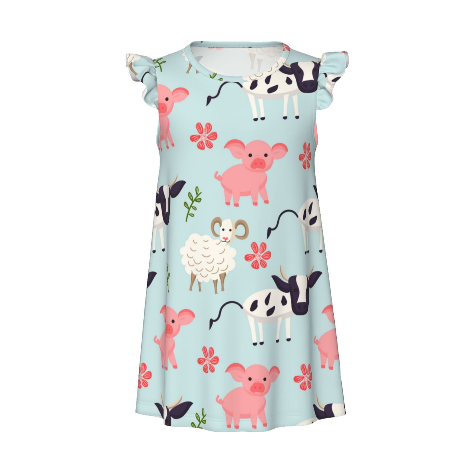 Girls Nightgowns - cute cow pig Farm animals Soft Comfort Flutter ...