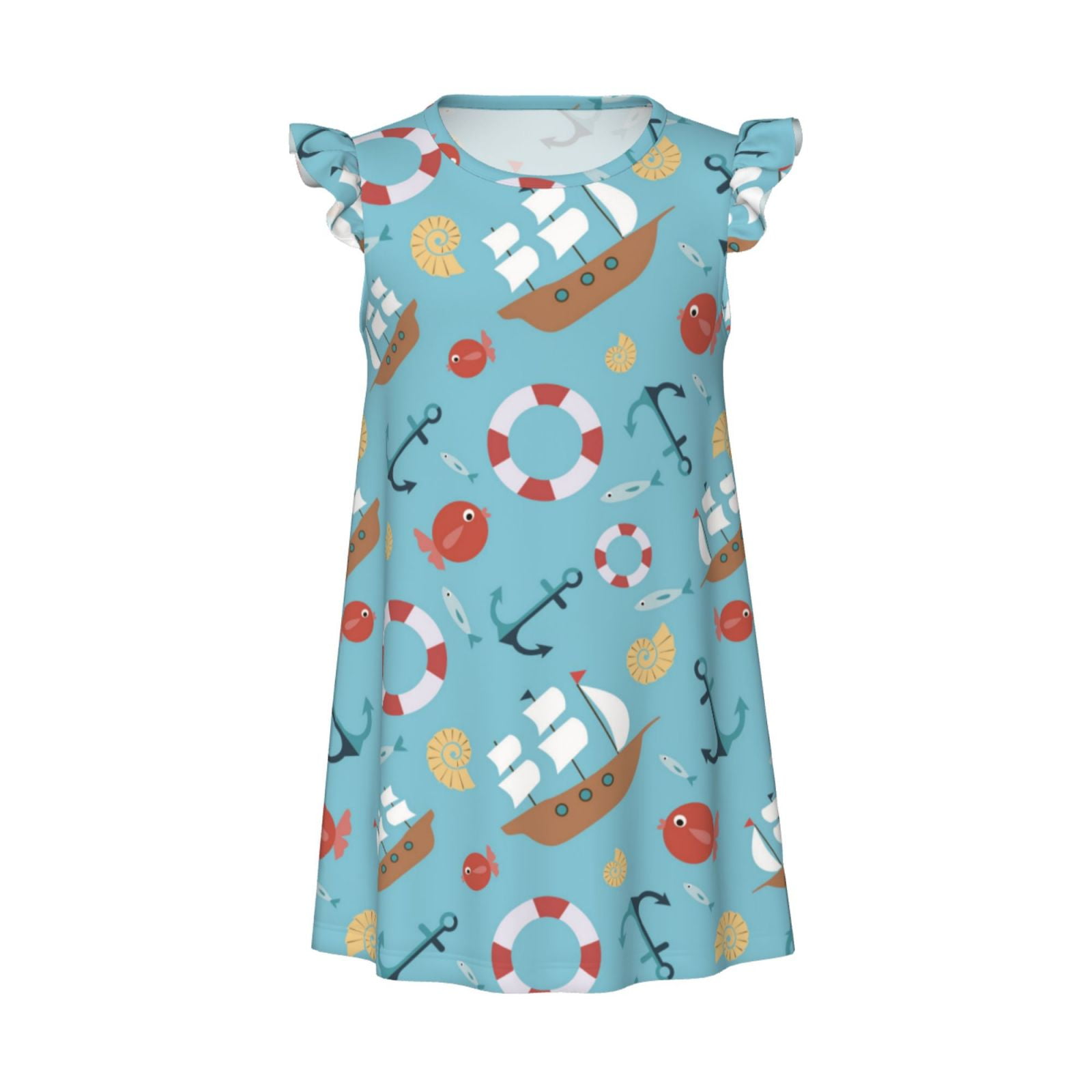 Girls Nightgowns, cute ship fish anchor cartoon blue Pajamas for Girls ...