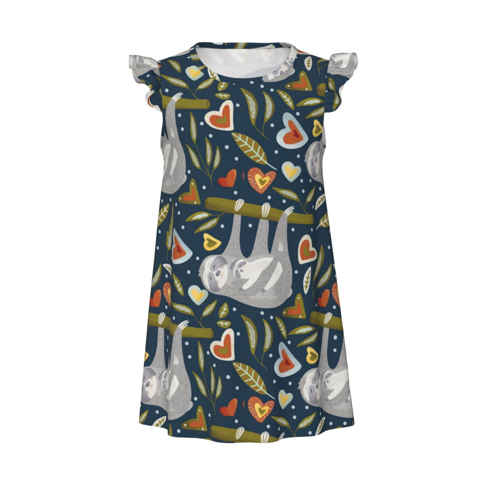 Girls Nightgowns - cute sloth A Soft Comfort Flutter Sleeves Night ...