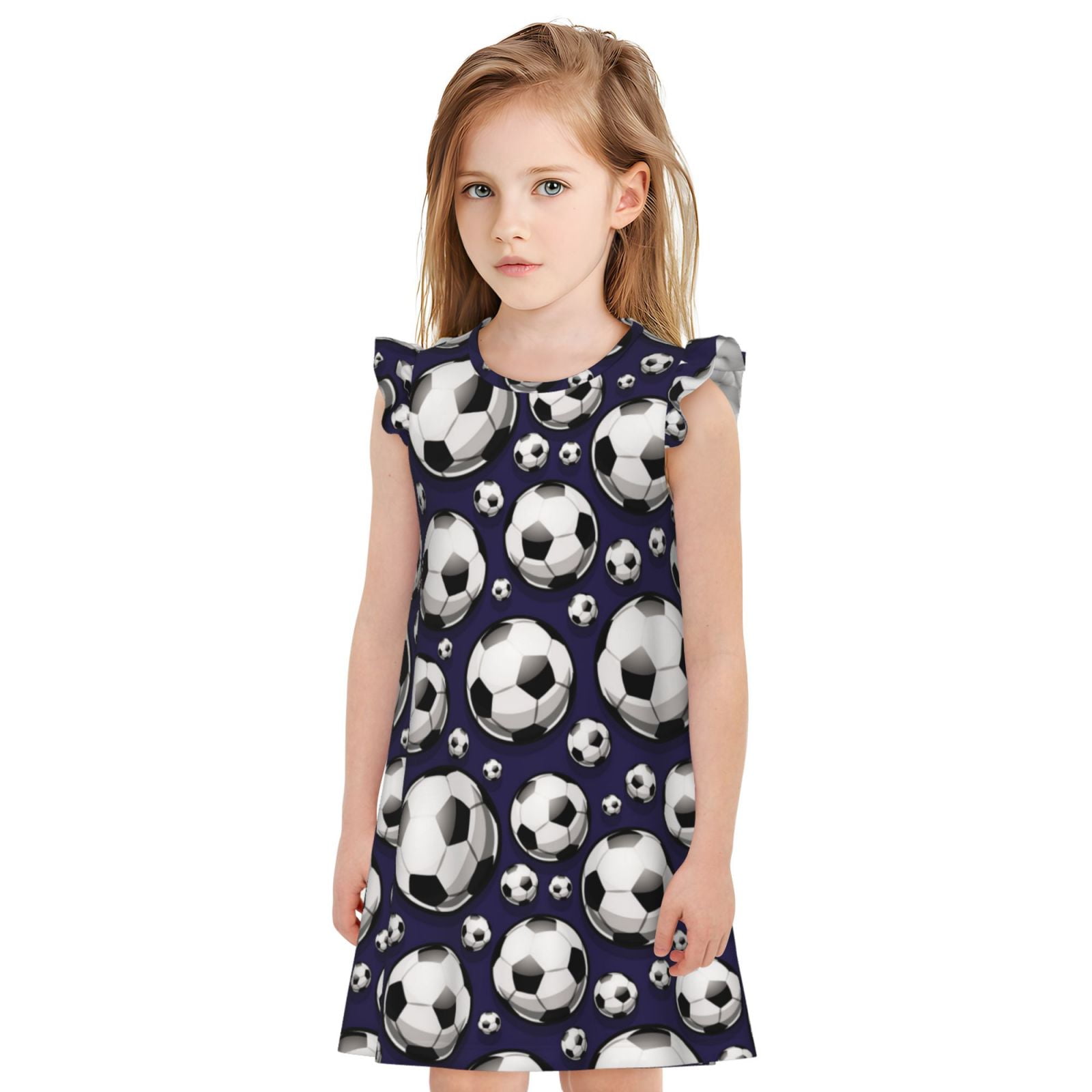 Girls Nightgowns - football soccer ball navyblue Flutter Sleeves ...