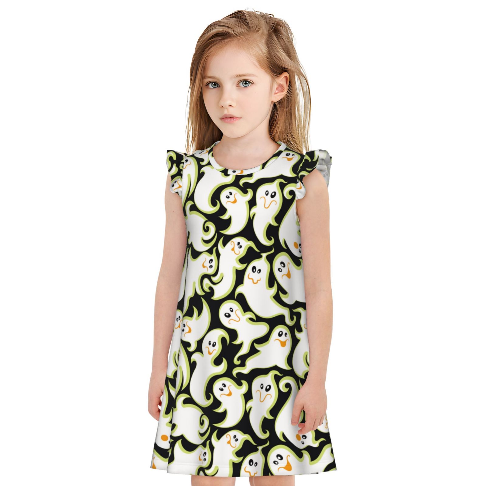 Girls Nightgowns - halloween spooky cute Flutter Sleeves Sleepwear ...