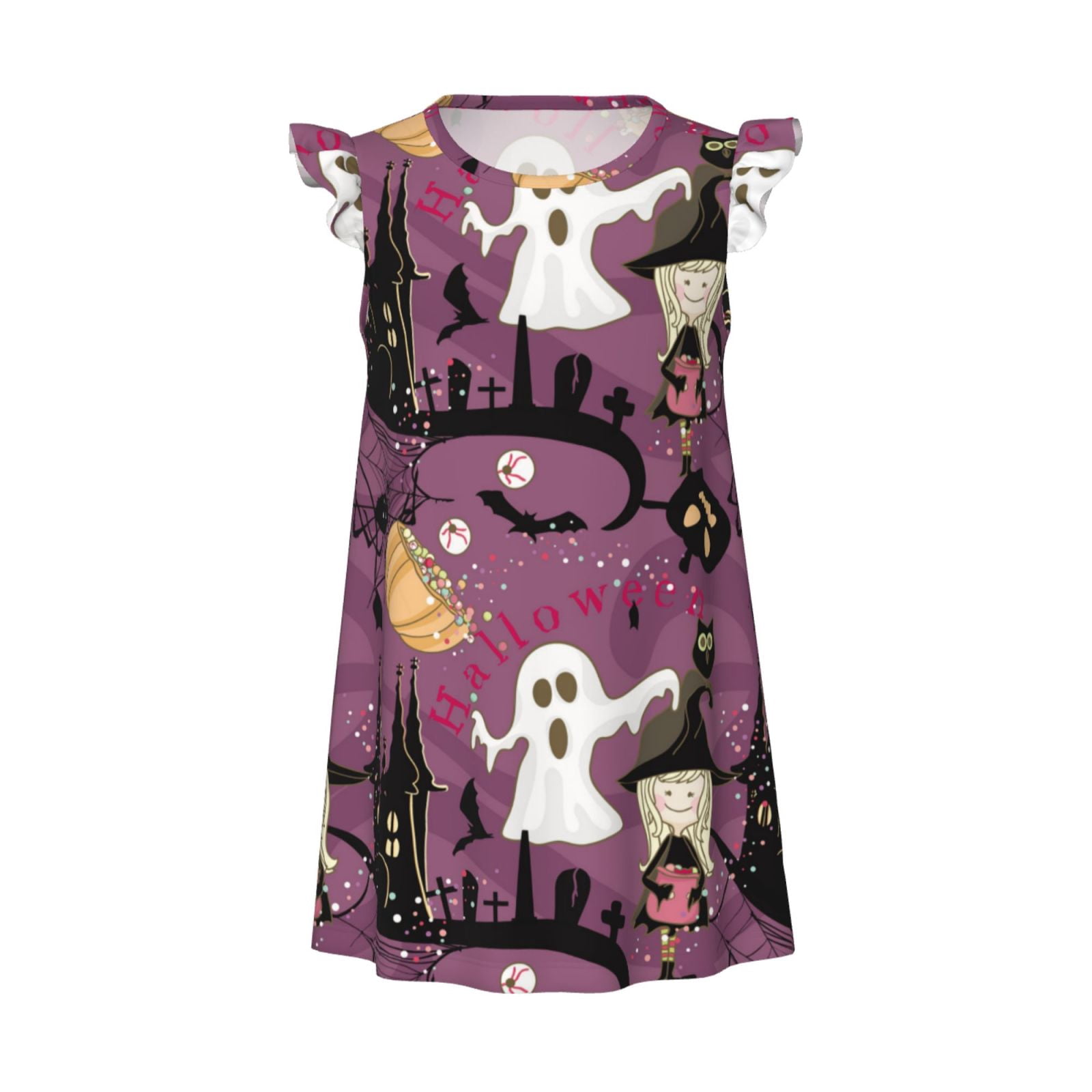 Girls Nightgowns - halloween witch cartoon Soft Comfort Flutter Sleeves ...