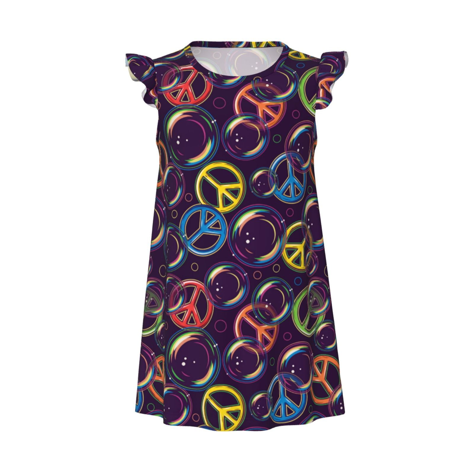 Girls Nightgowns - peace sign bubbles dark purple Soft Comfort Flutter ...