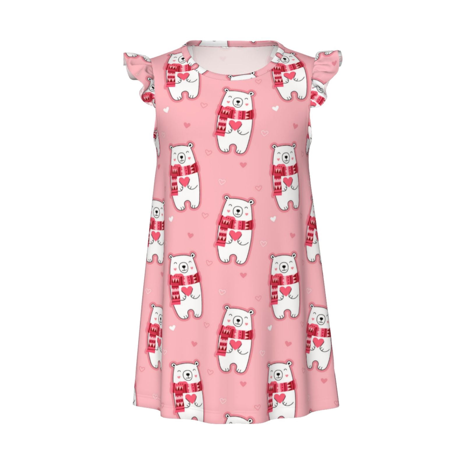Girls Nightgowns - pink Scarf bear Short Sleeves Pajamas Dress Girls ...