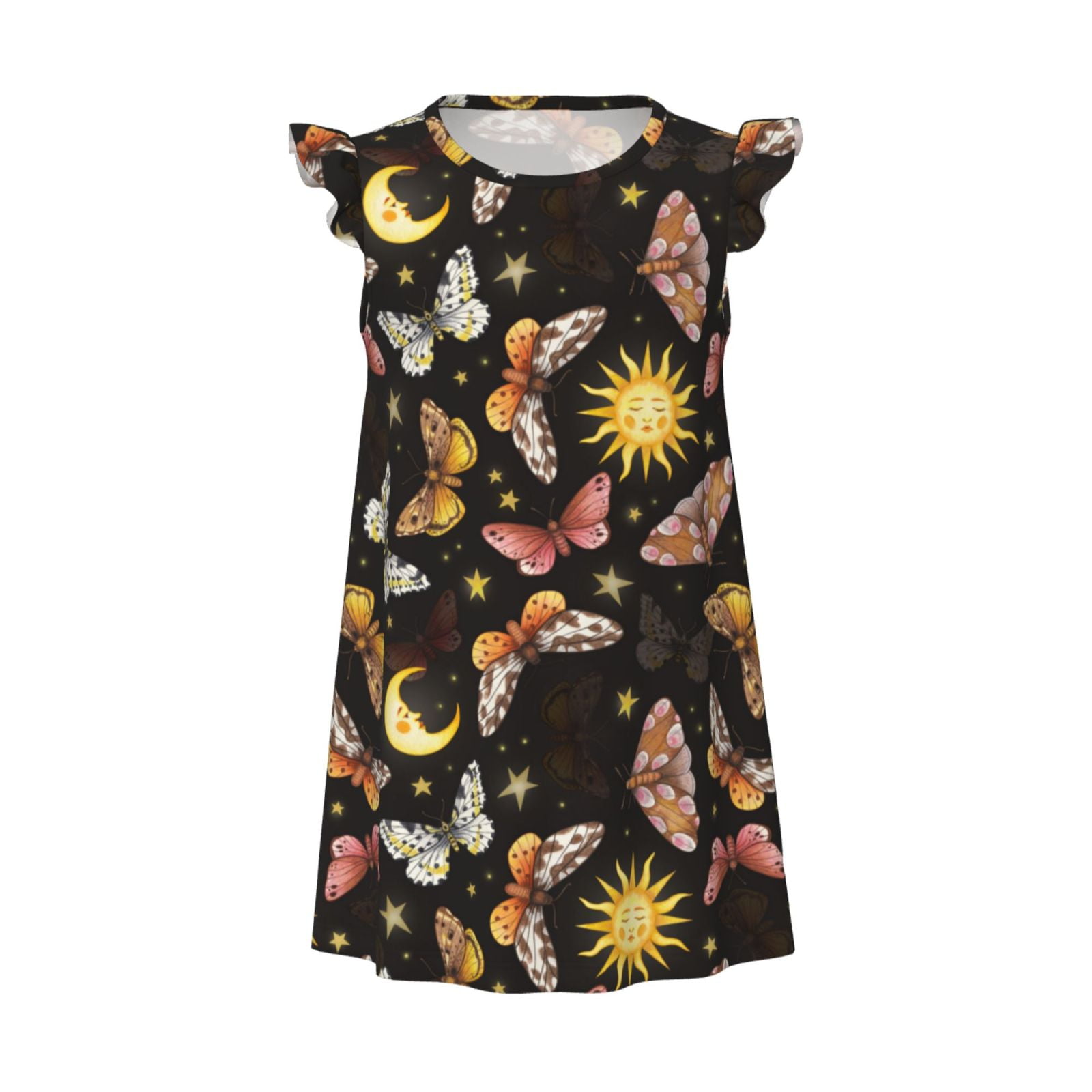 Girls Nightgowns, sun moon starry sky butterfly Flutter Sleeve Pajamas ...