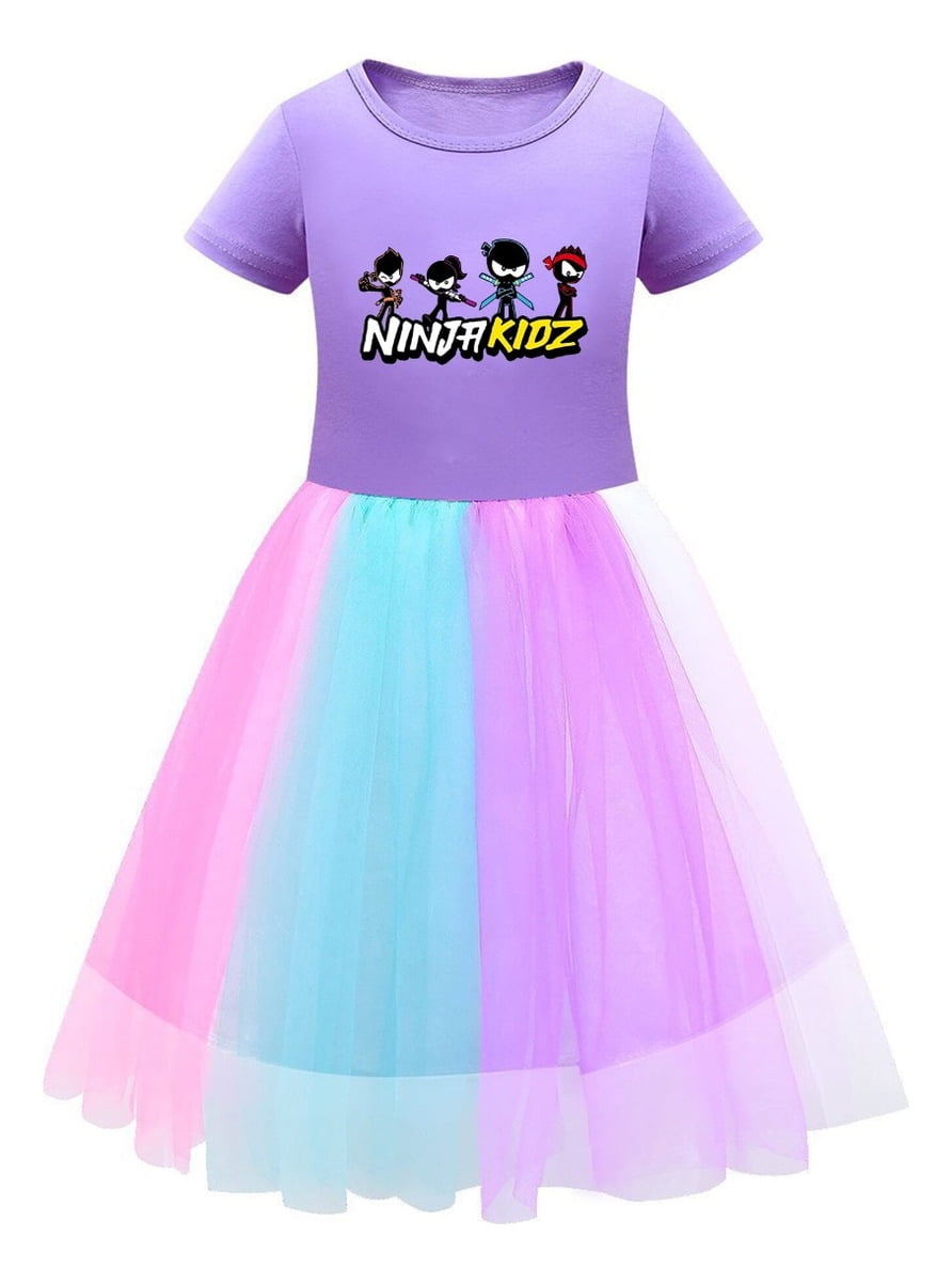 Girls Ninja Dress with Cartoon Ninja Kidz Print – Tulle Skirt and ...