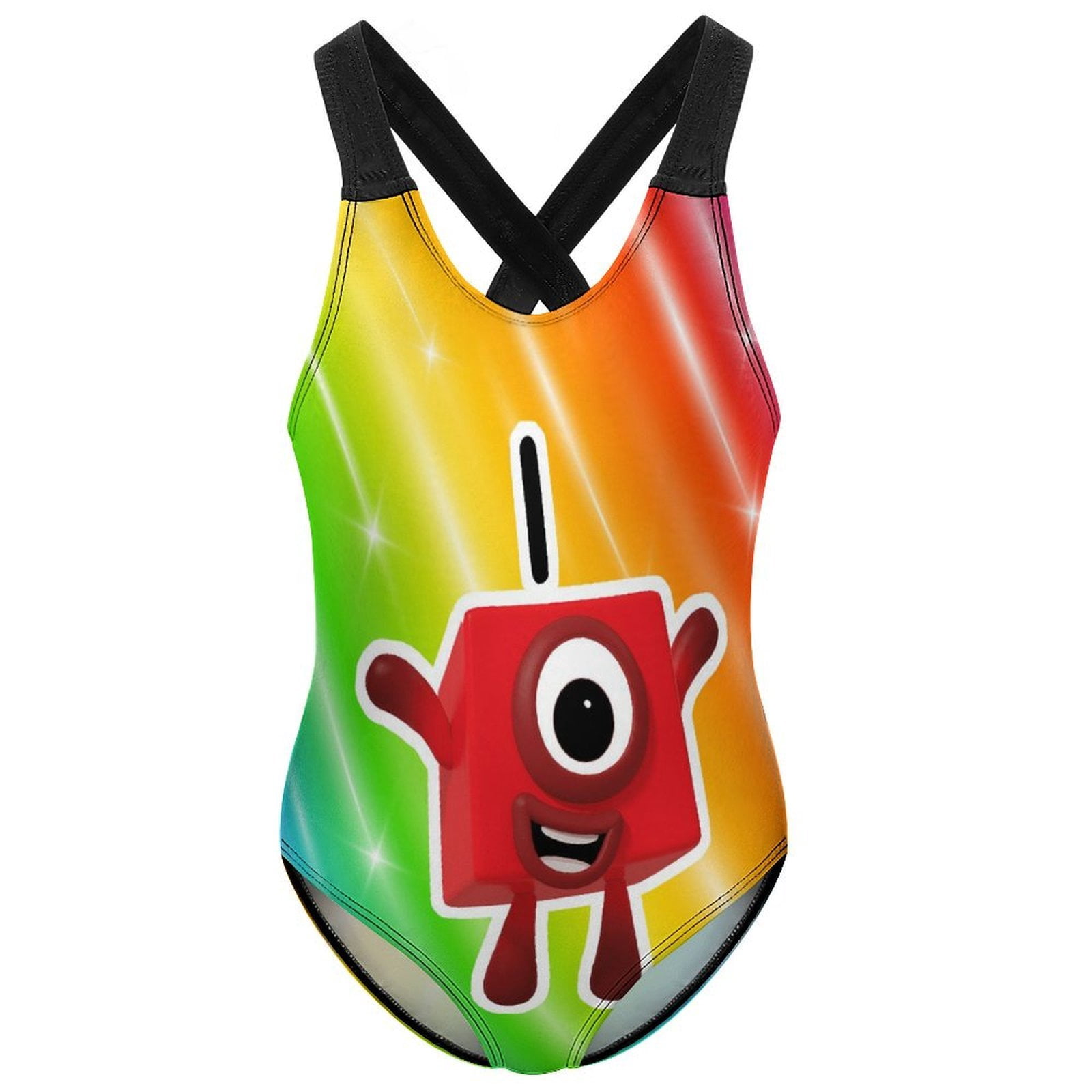 Girls Number Cartoon Show Block One Piece Swimsuits Bathing Suits Cross ...