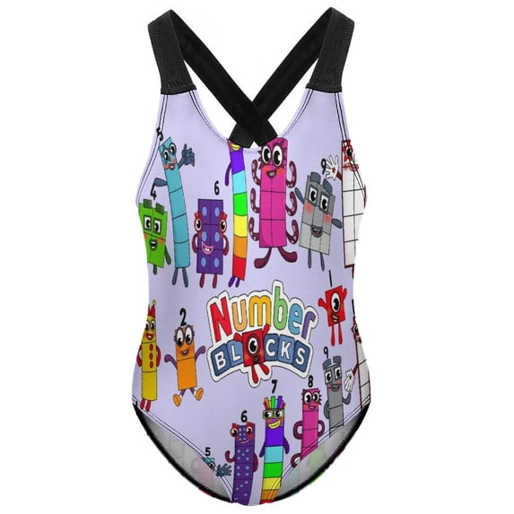 Girls Number Cartoon Show Block One Piece Swimsuits Bathing Suits Cross ...