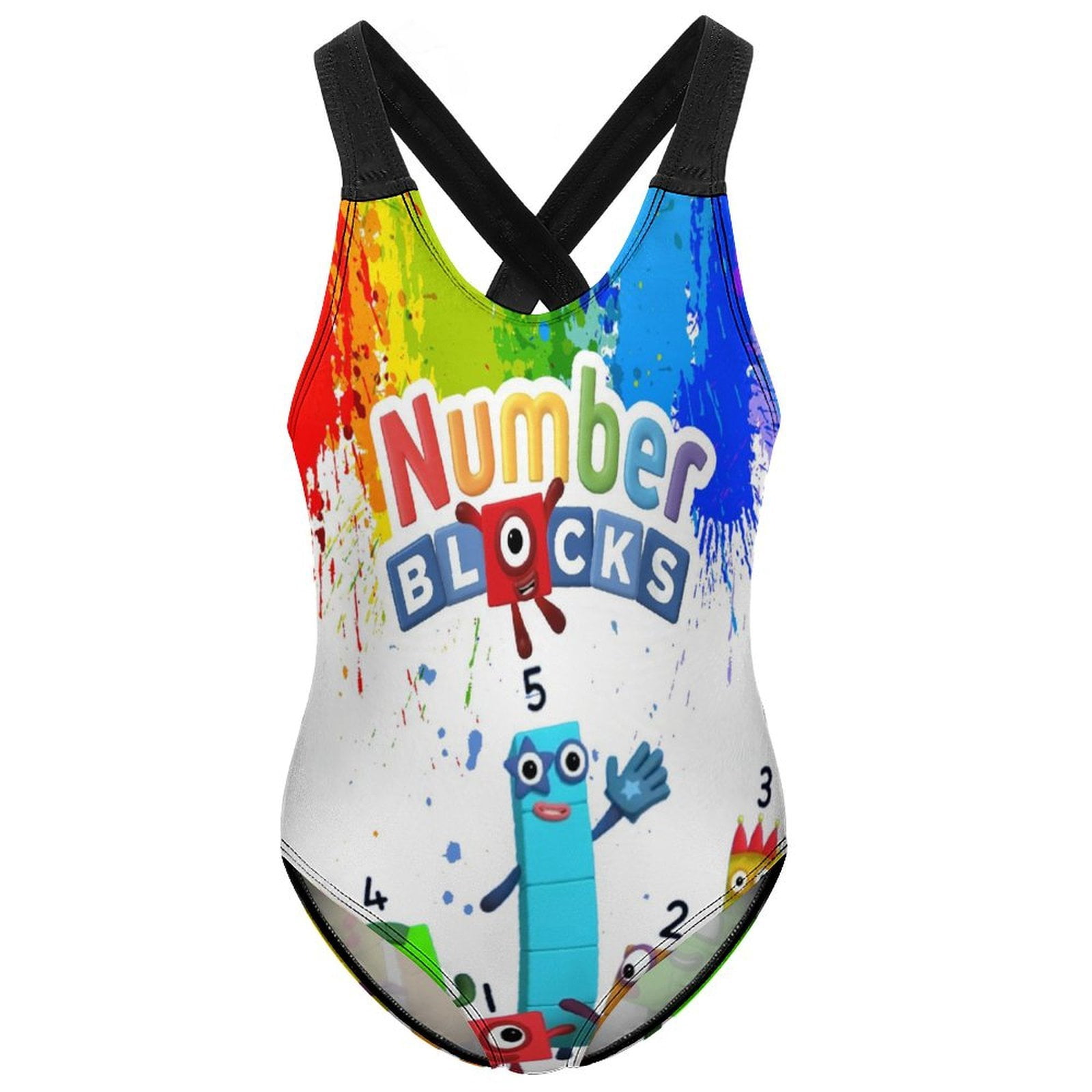 Girls Number Cartoon Show Block One Piece Swimsuits Bathing Suits Cross ...