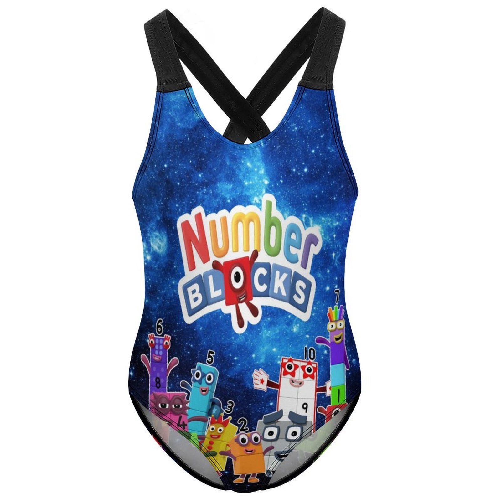 Girls Number Cartoon Show Block One Piece Swimsuits Bathing Suits Cross ...