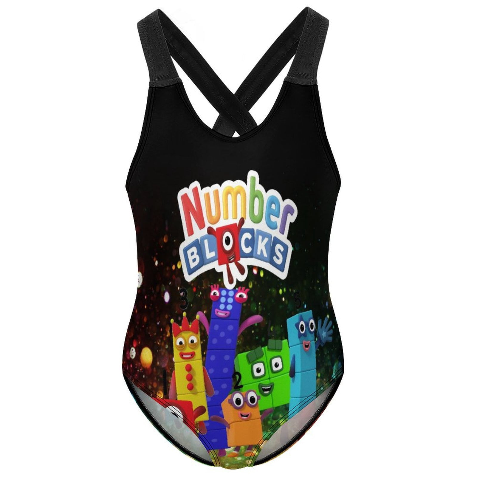 Girls Number Cartoon Show Block One Piece Swimsuits Bathing Suits Cross ...
