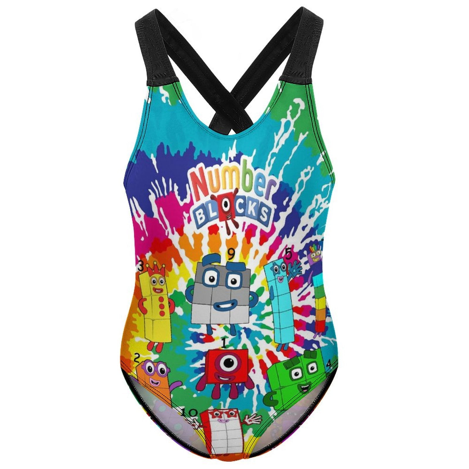Girls Number Cartoon Show Block One Piece Swimsuits Bathing Suits Cross ...