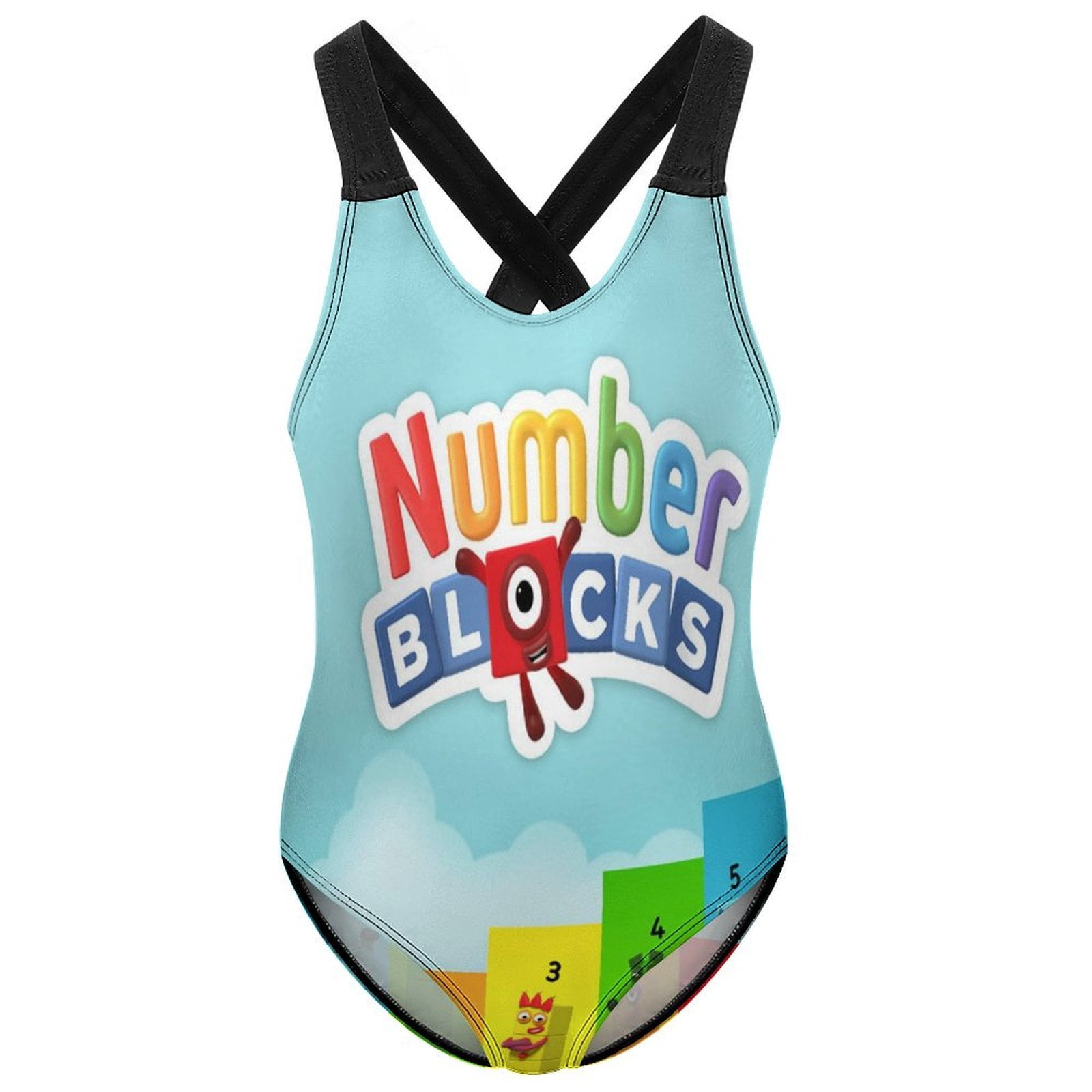 Girls Number Cartoon Show Block One Piece Swimsuits Bathing Suits Cross ...