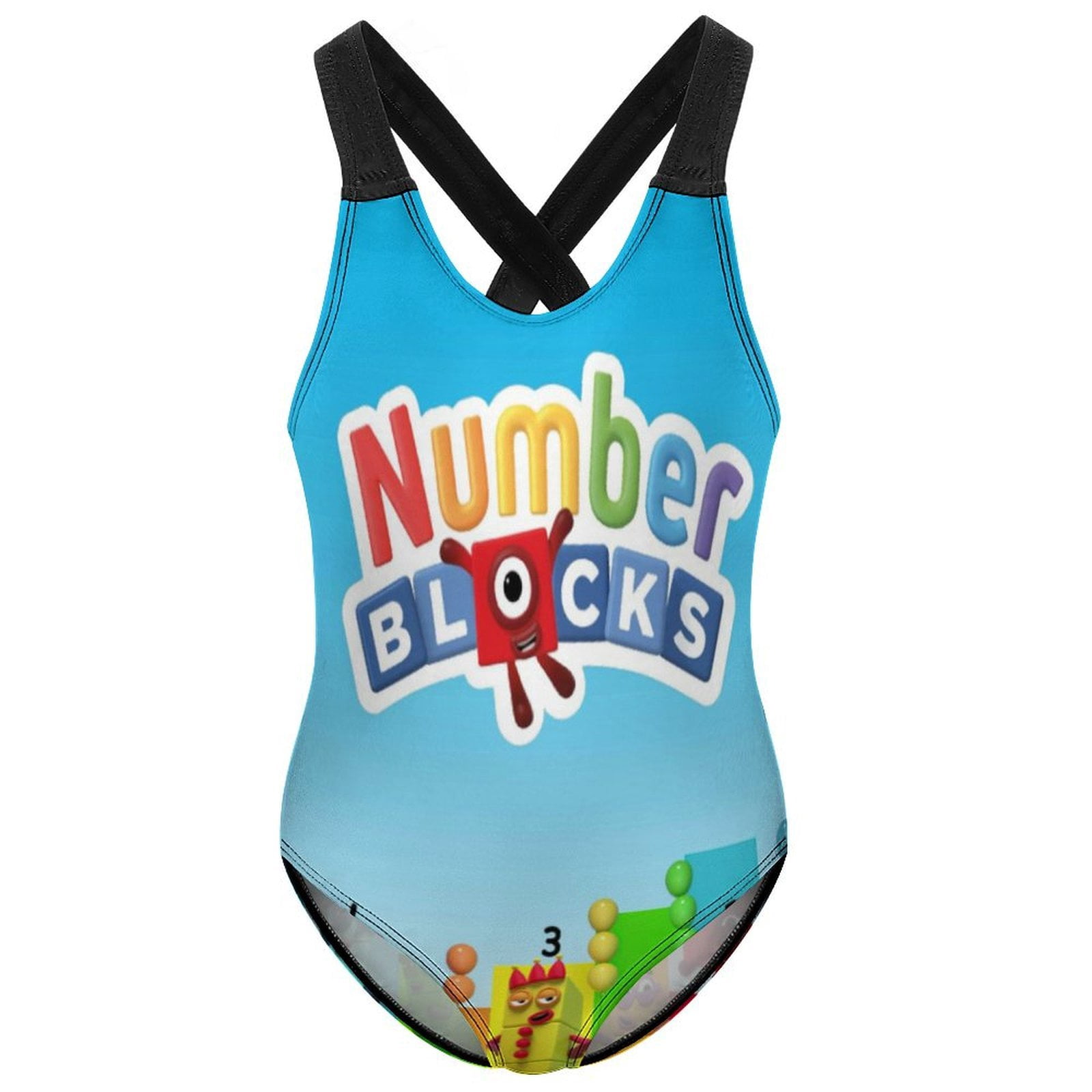 Girls Number Cartoon Show Block One Piece Swimsuits Bathing Suits Cross ...