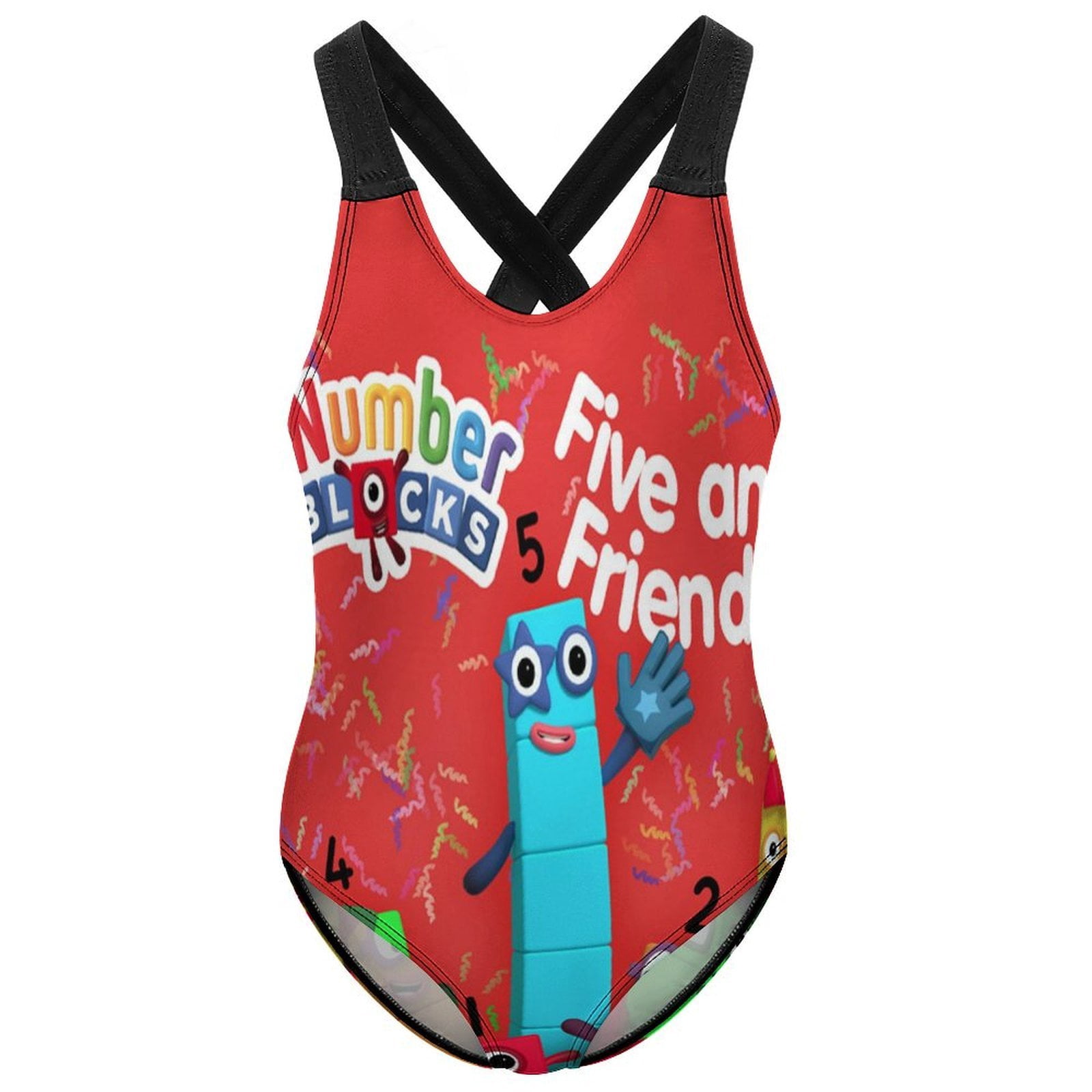 Girls Number Cartoon Show Block One Piece Swimsuits Bathing Suits Cross ...
