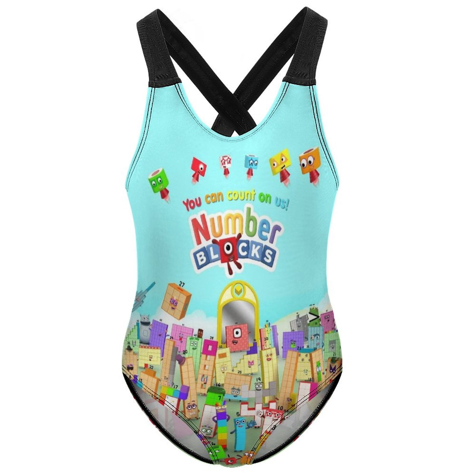 Girls Number Cartoon Show Block One Piece Swimsuits Bathing Suits Cross ...