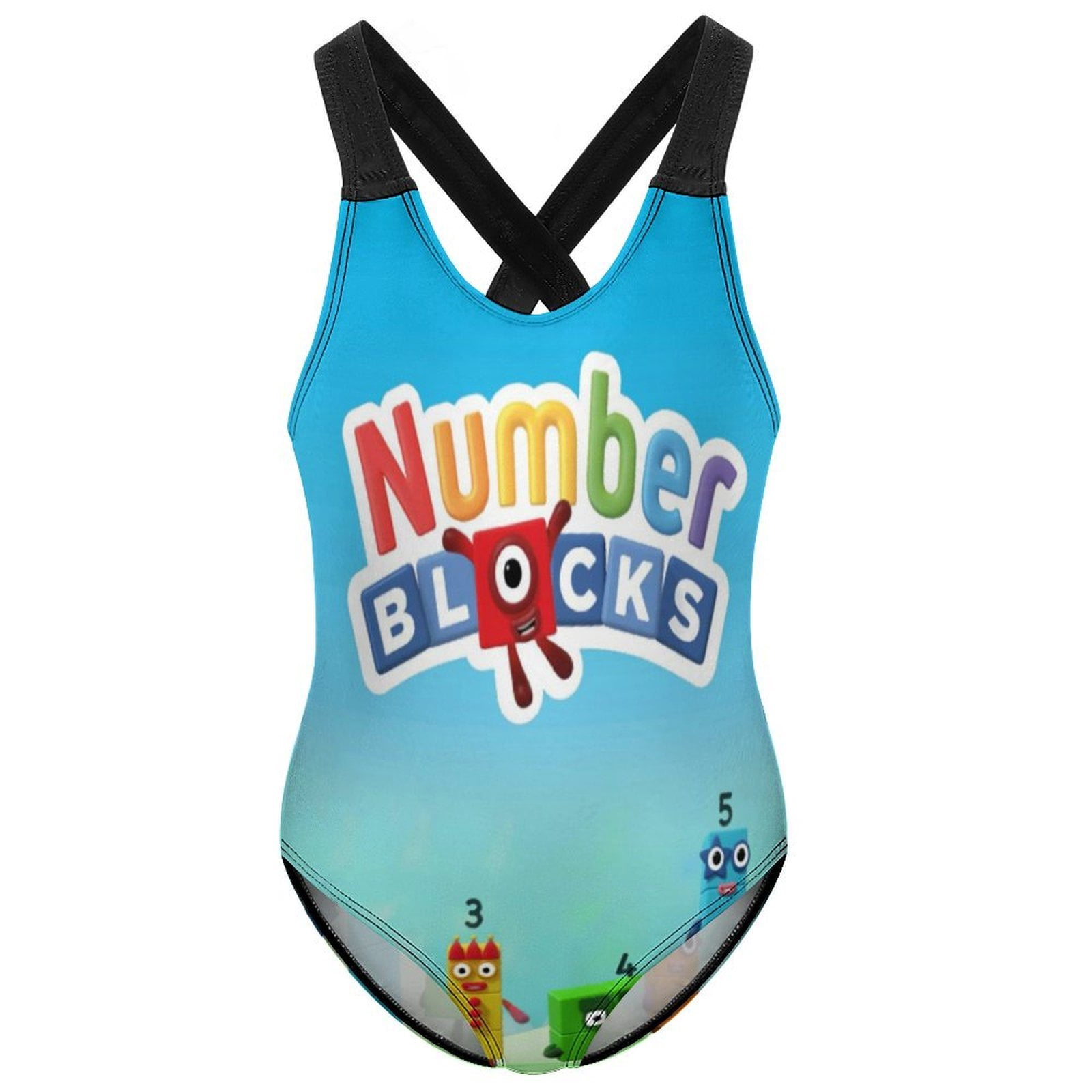 Girls Number Cartoon Show Block One Piece Swimsuits Bathing Suits Cross ...