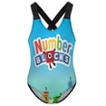 Girls Number Cartoon Show Block One Piece Swimsuits Bathing Suits Cross ...