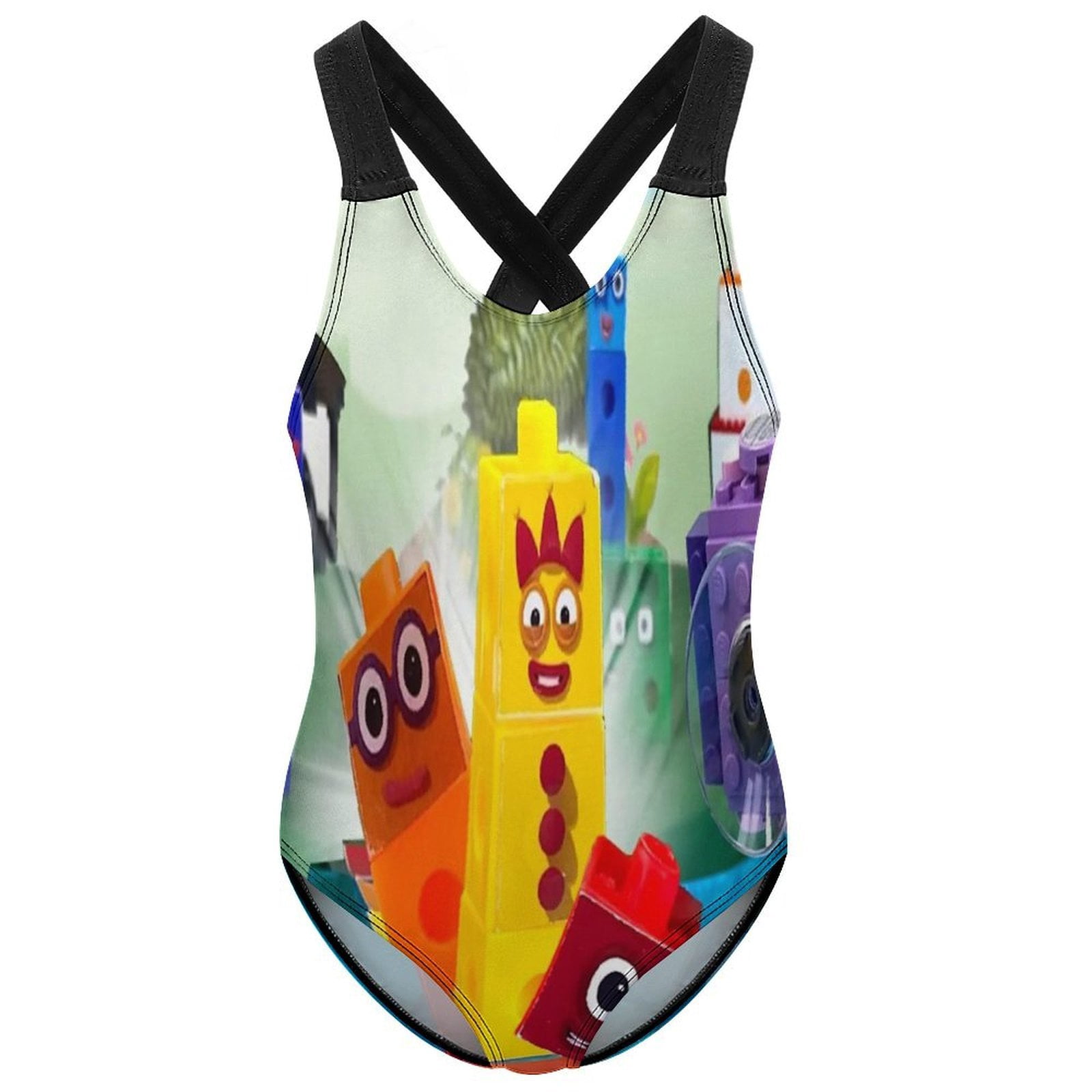 Girls Number Cartoon Show Block One Piece Swimsuits Bathing Suits Cross ...