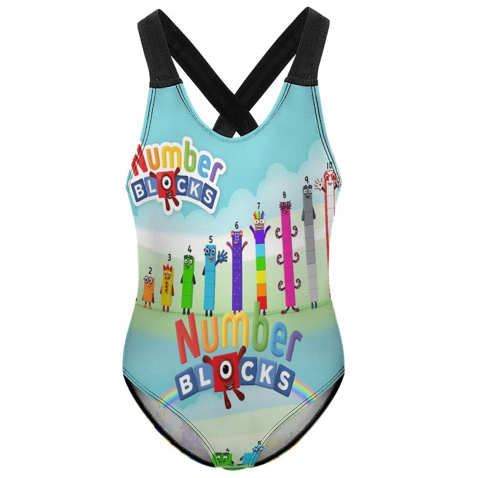 Girls Number Cartoon Show Block One Piece Swimsuits Bathing Suits Cross ...